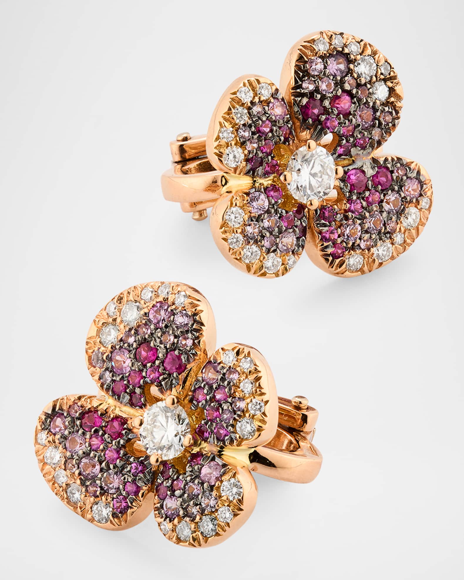 Miseno 18K Rose Gold Flower Earrings with Diamonds and Pink Sapphires ...