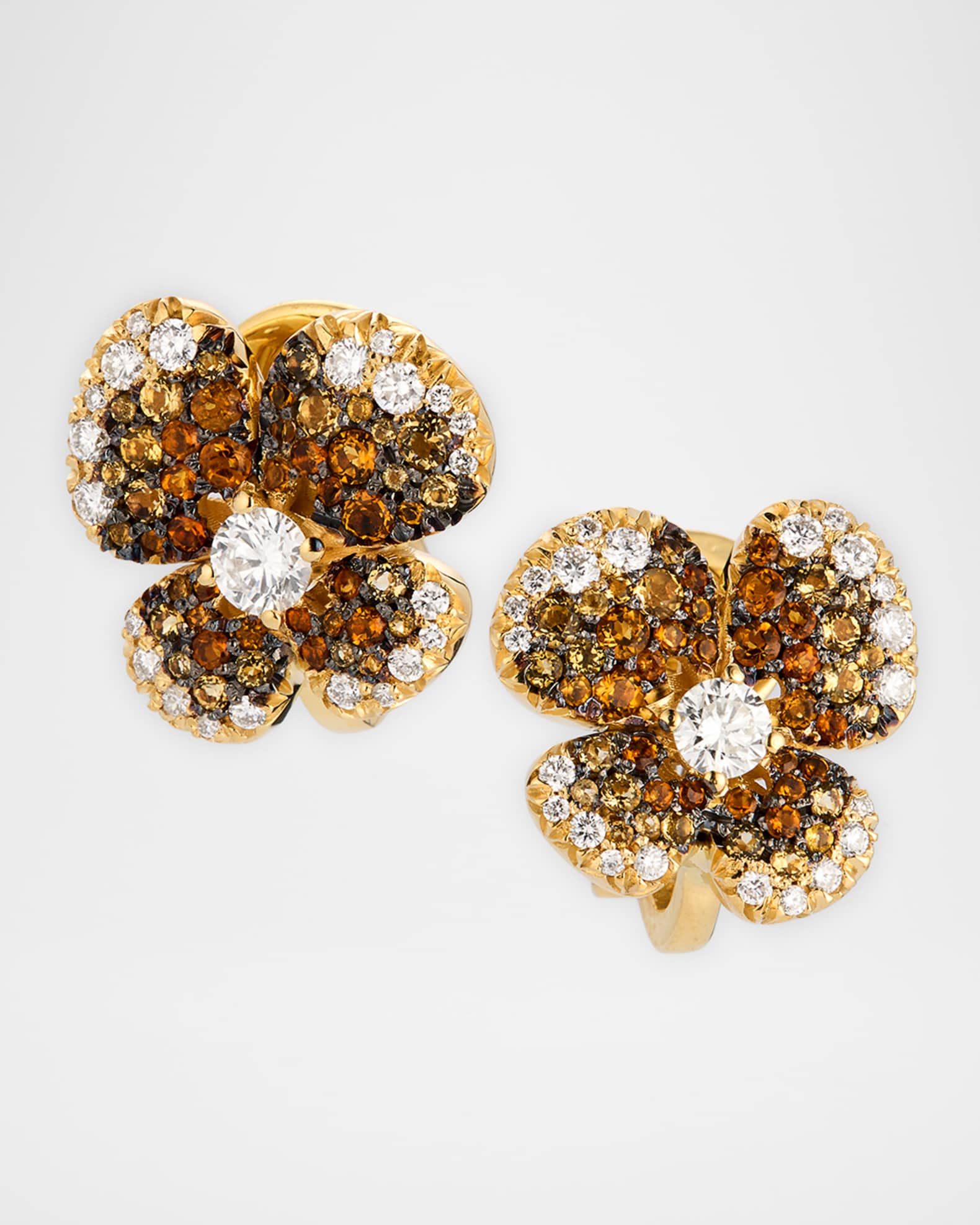 Miseno 18K Yellow Gold Flower Earrings with Diamonds and Citrine ...