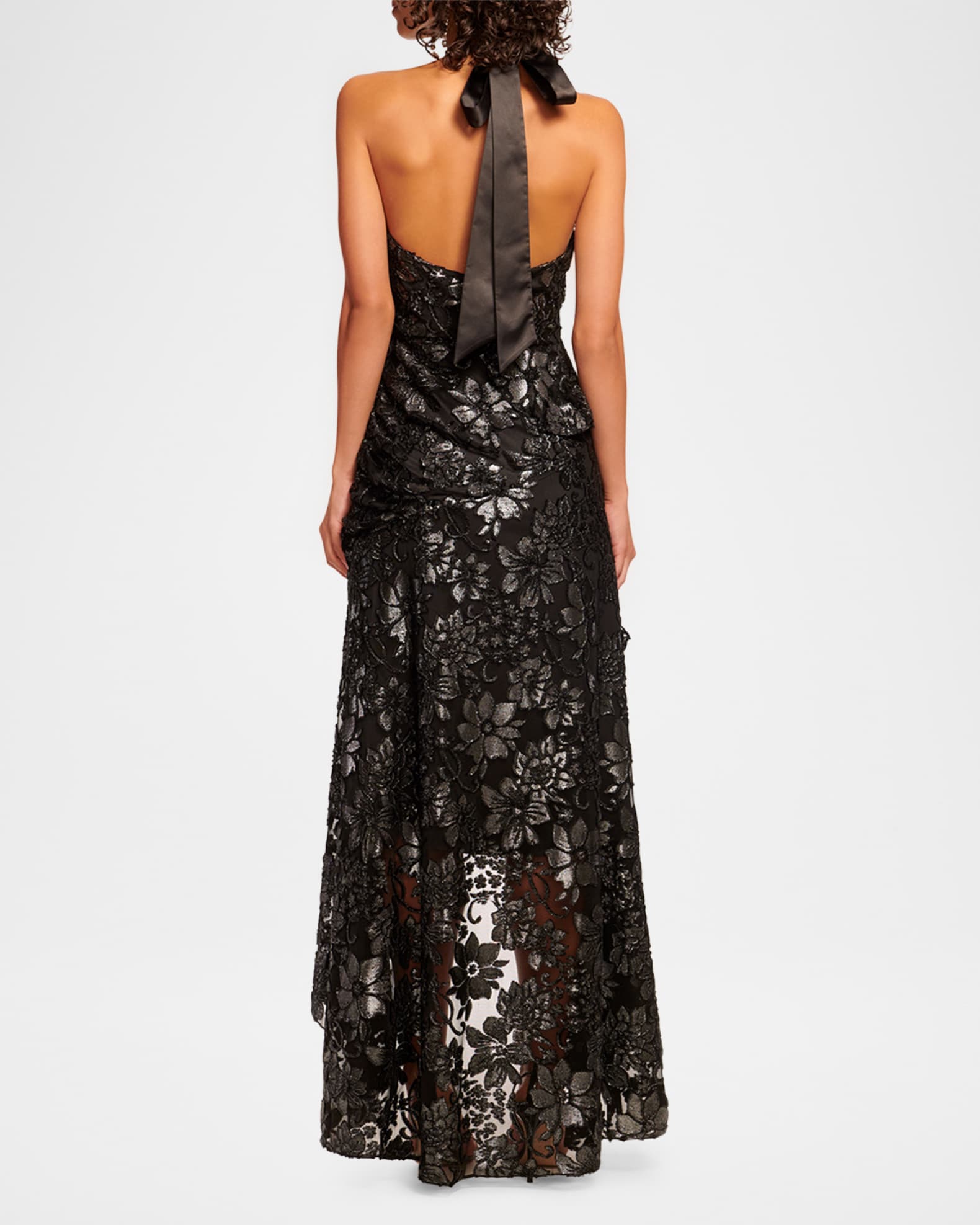 Ramy Brook Chaplin High-Low Metallic Lace Gown | Neiman Marcus