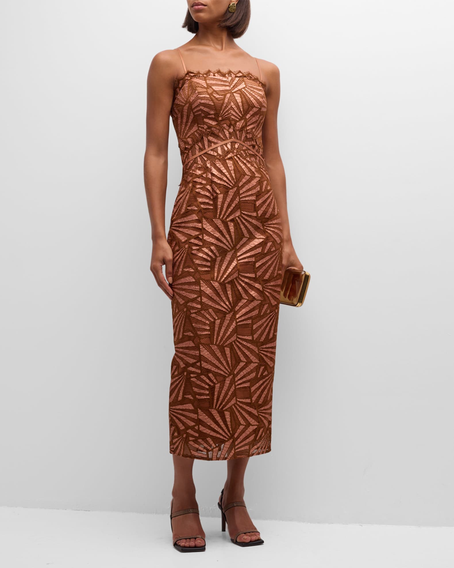 Ramy Brook Nonie Geometric Lace Midi Dress | Neiman Marcus