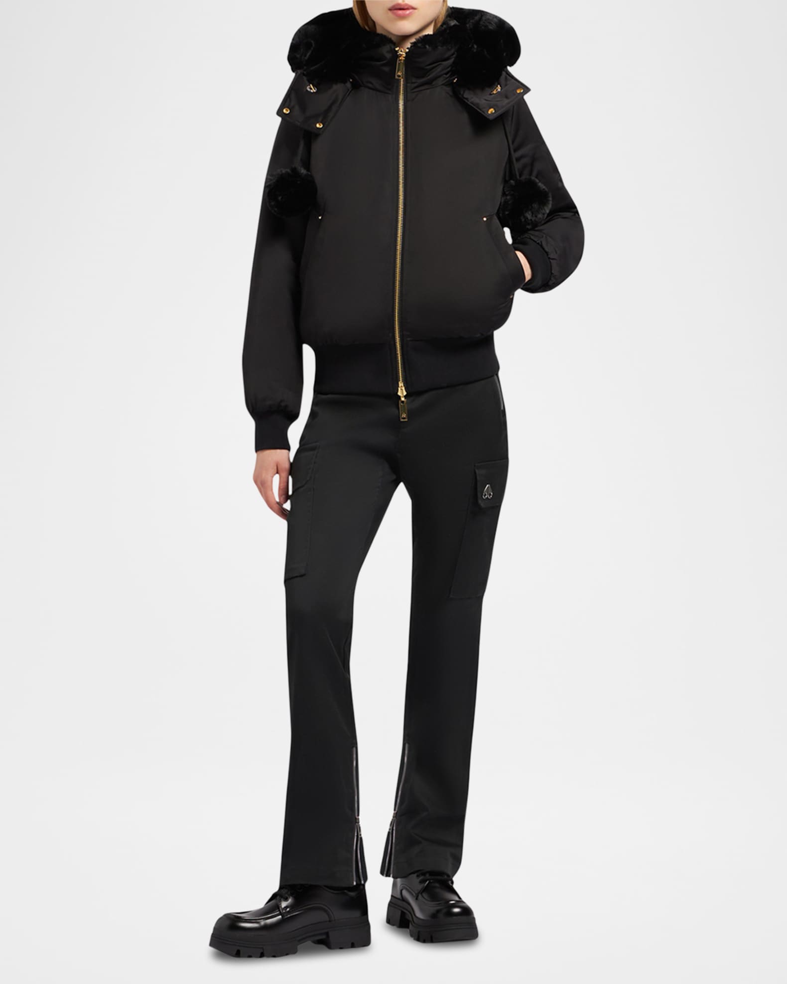 Moose Knuckles Debbie Reversible Faux-Fur Bomber Jacket with Detachable ...