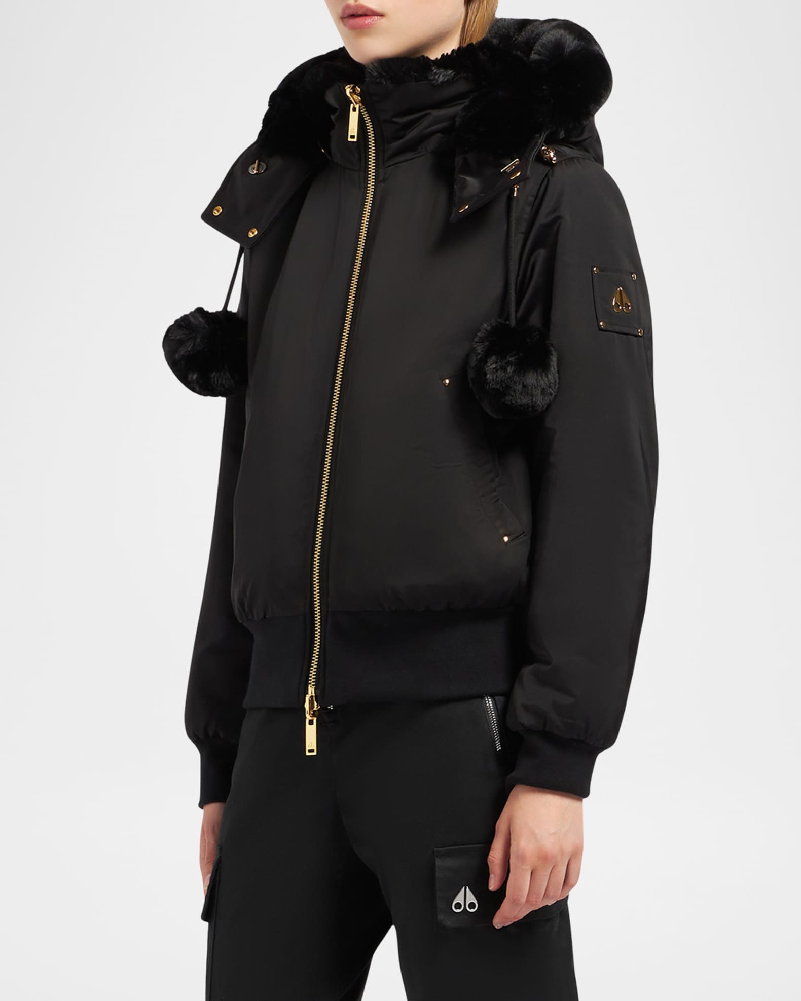 Moose Knuckles Debbie Reversible Faux-Fur Bomber Jacket with Detachable ...