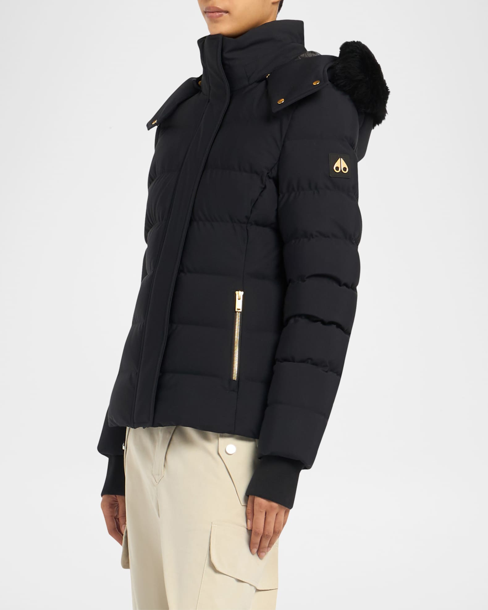 Moose Knuckles Betta Puffer Jacket with Detachable Hood and Shearling ...