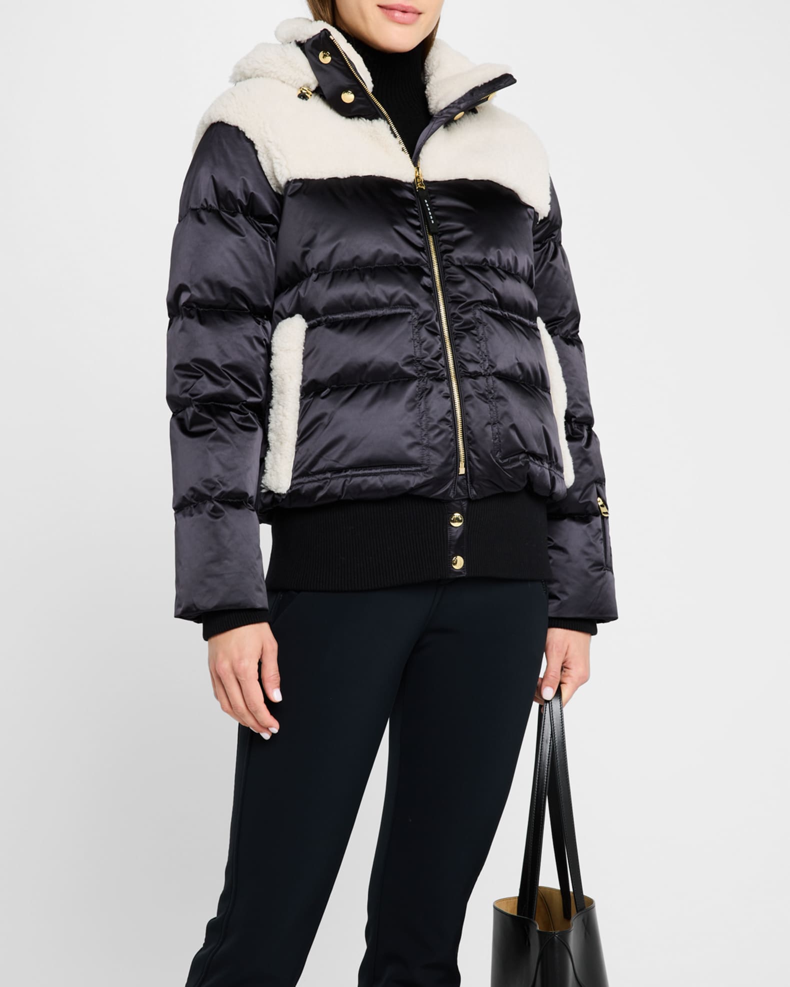 Bogner Dia Satin and Shearling Puffer Jacket | Neiman Marcus