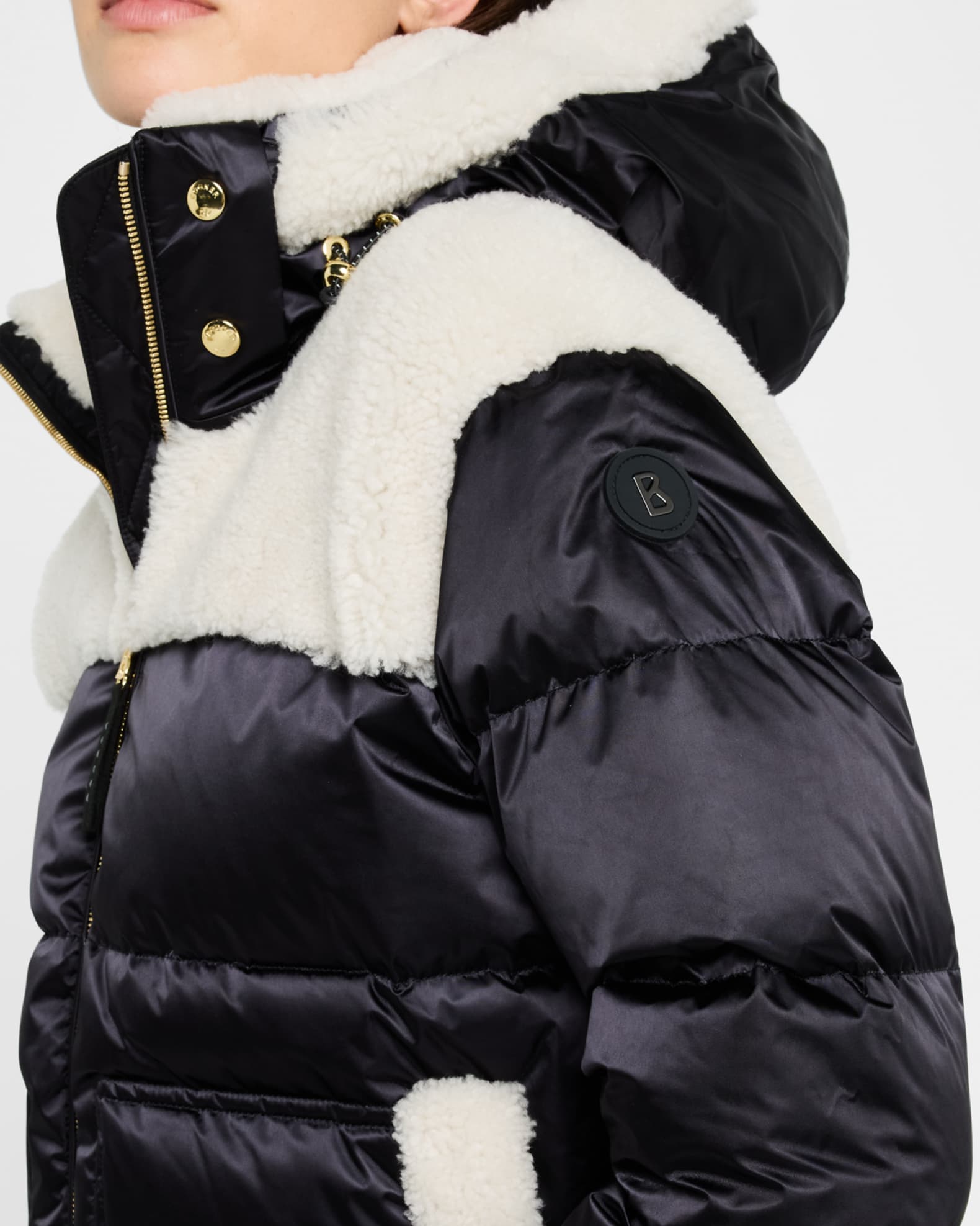 Bogner Dia Satin and Shearling Puffer Jacket | Neiman Marcus