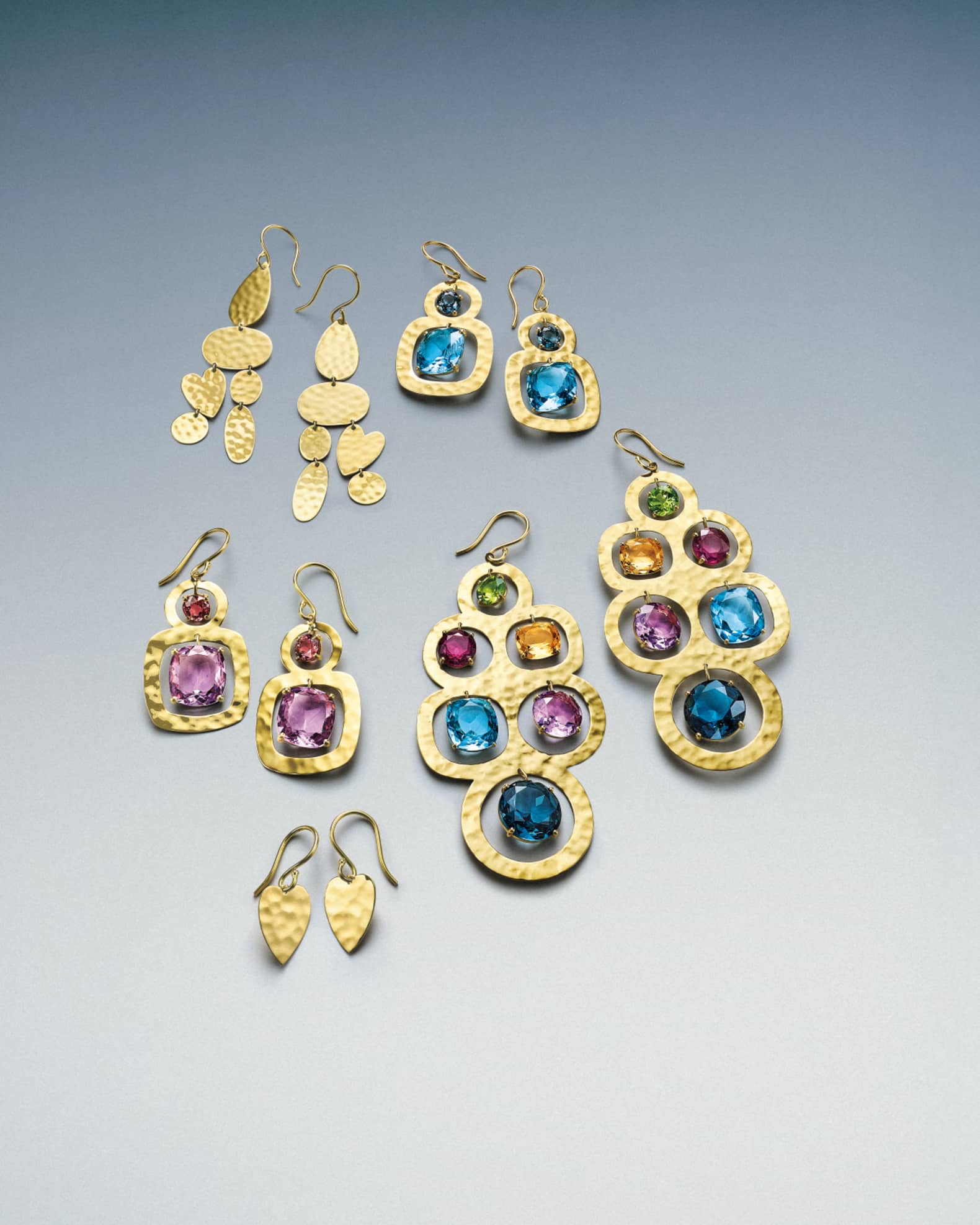 Ippolita Rock Candy 18K Yellow Gold Crinkled 2-Stone Earrings with Blue ...