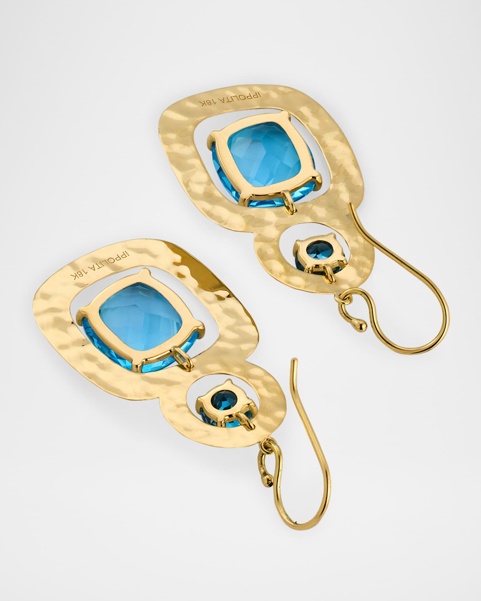 Ippolita Rock Candy 18K Yellow Gold Crinkled 2-Stone Earrings with Blue ...