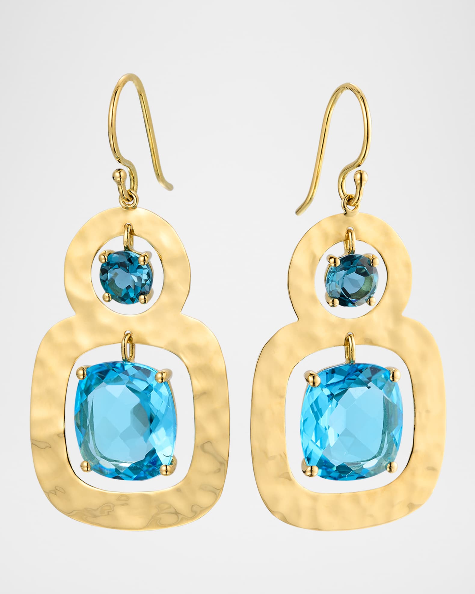 Ippolita Rock Candy 18K Yellow Gold Crinkled 2 Stone Earrings with Blue Topaz Neiman Marcus