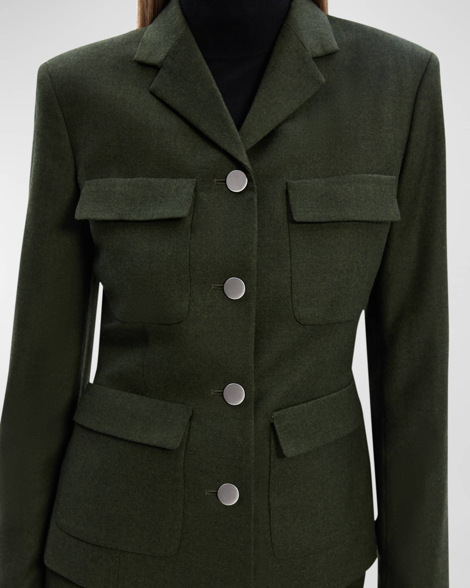Theory Wool Flannel Tailored Military Jacket | Neiman Marcus