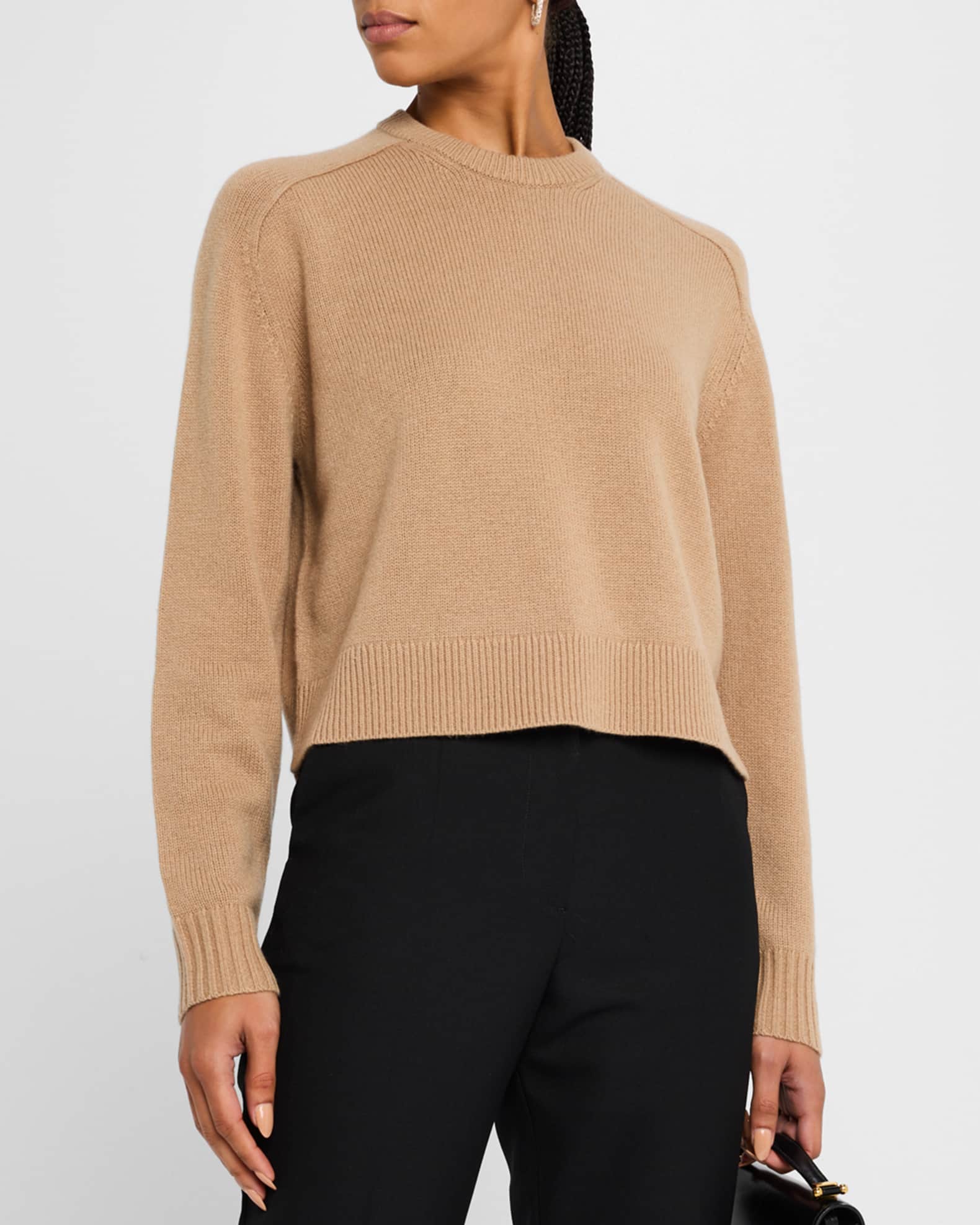Cashmere Cropped Crewneck Sweater | Neiman Marcus