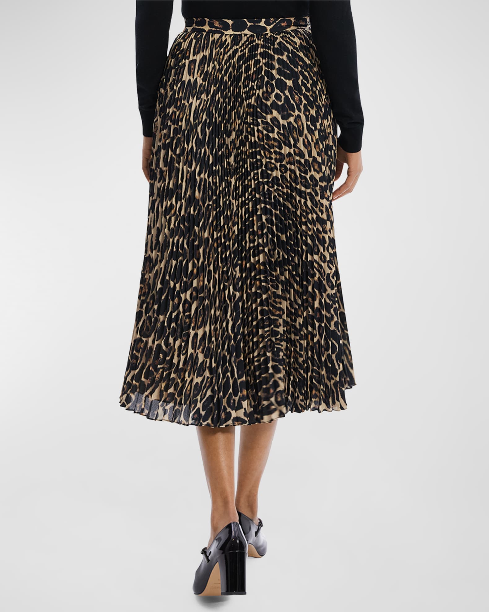 Theory Pleated Leopard-Print Midi Skirt | Neiman Marcus