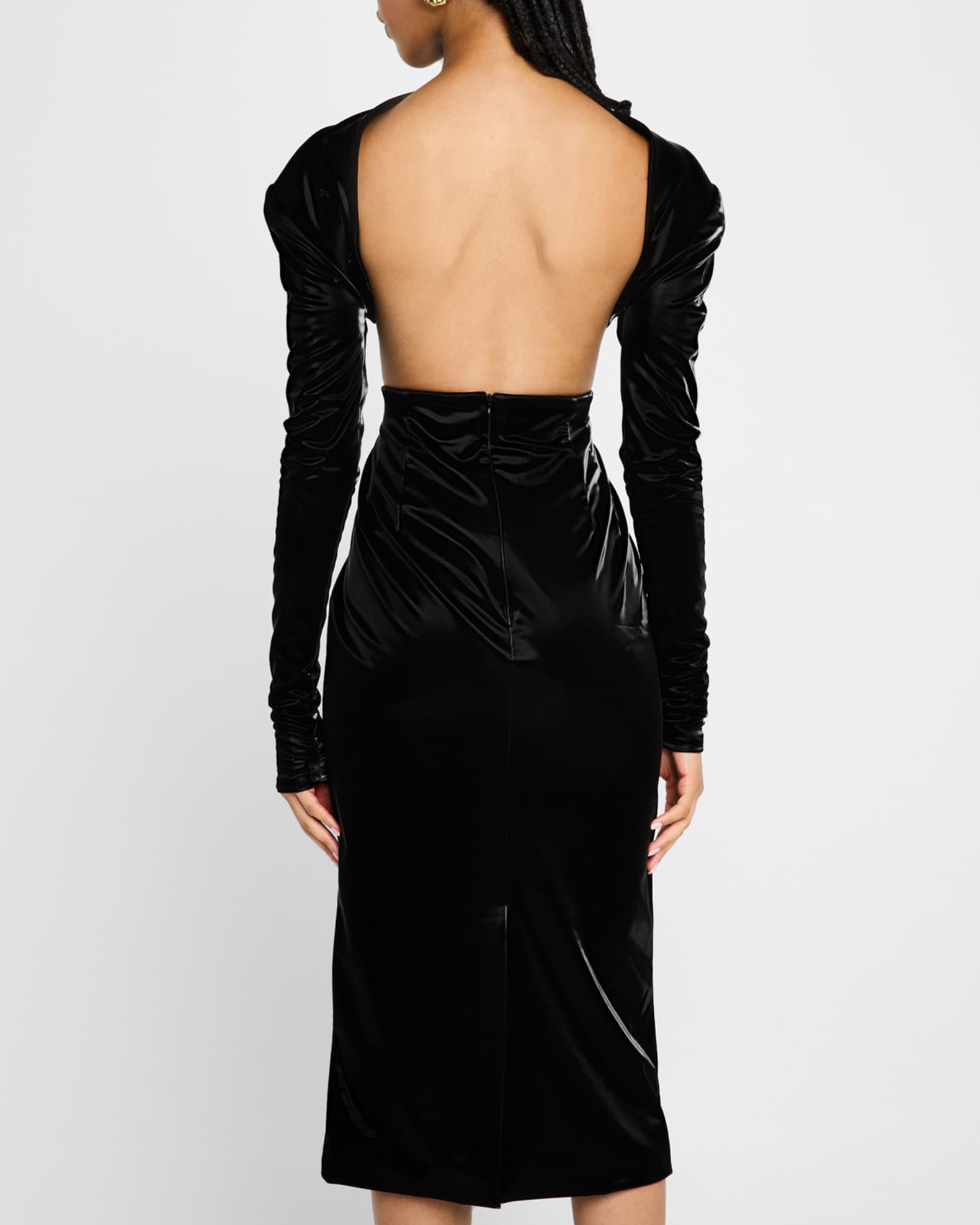 LaQuan Smith Portrait-Neck Long-Sleeve Backless Crop Top | Neiman Marcus