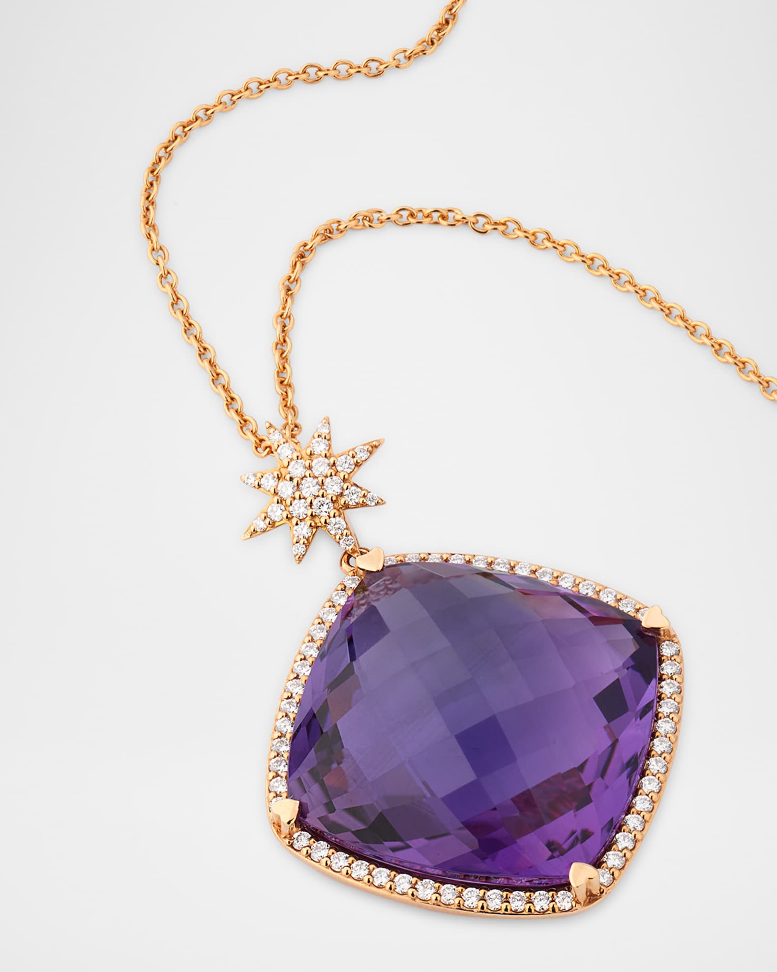 Lisa Nik Rocks 18K Rose Gold Cushion Cut Amethyst Diamond Halo and Star ...