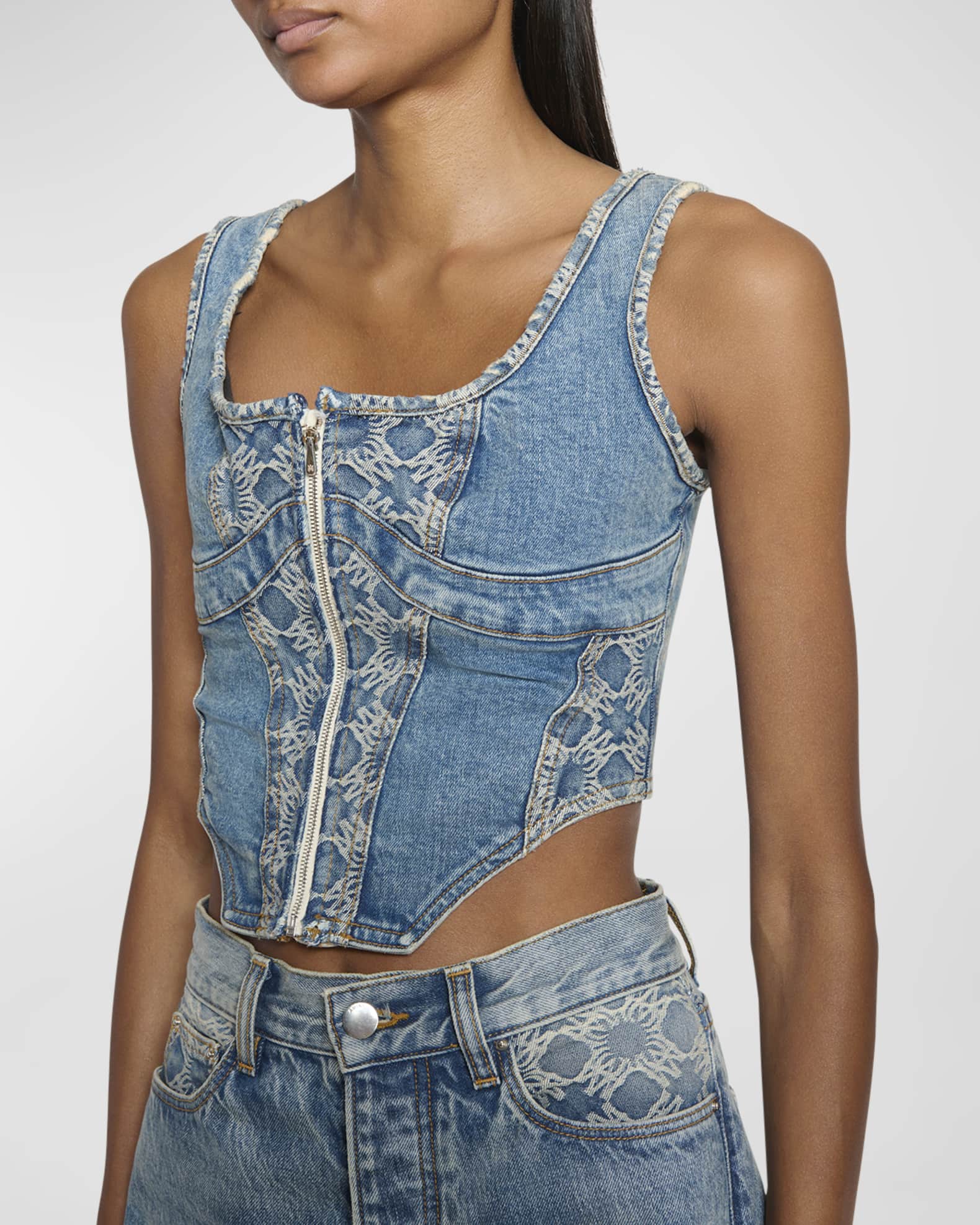 Amiri MA Quad Denim Corset Top | Neiman Marcus