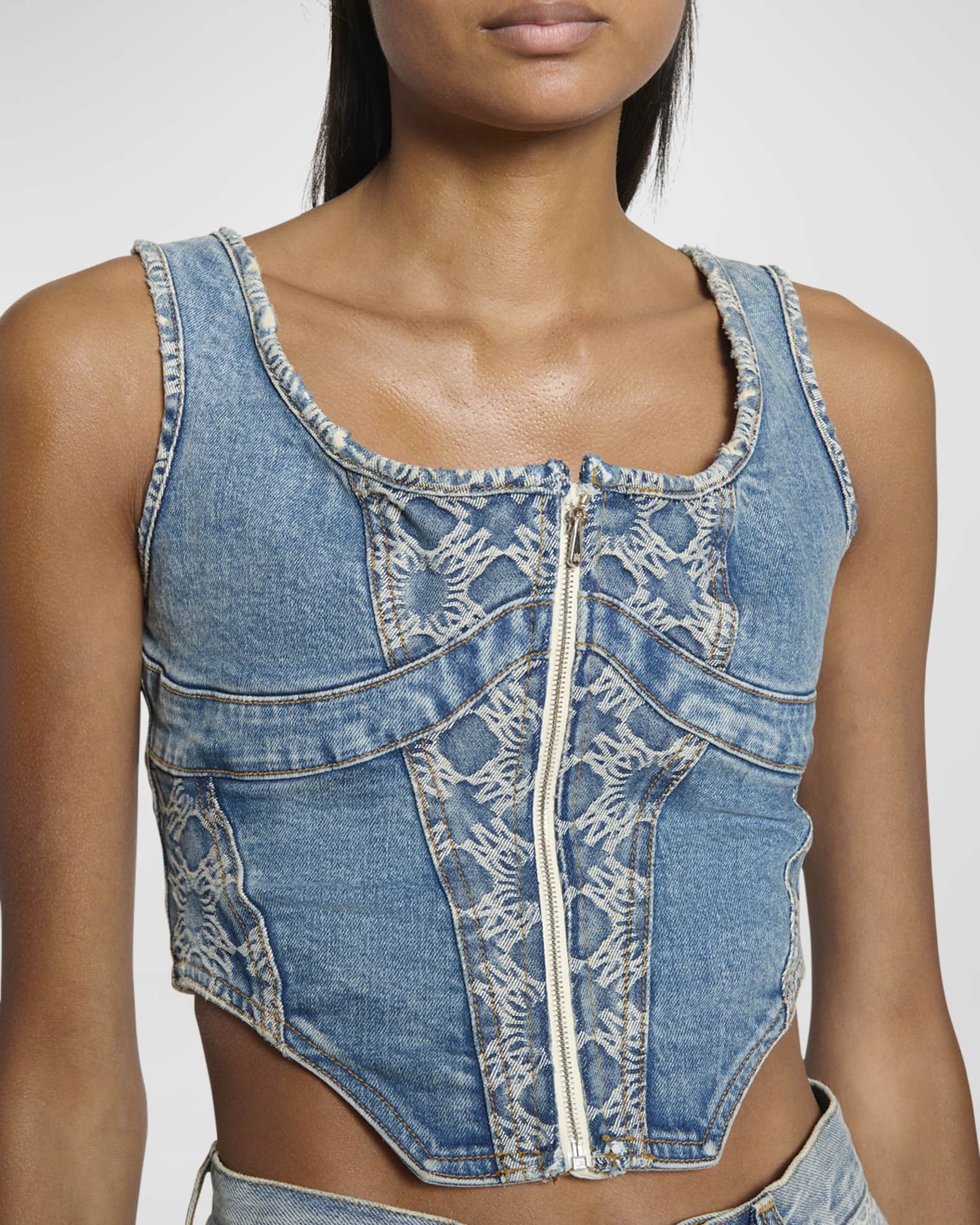Amiri MA Quad Denim Corset Top | Neiman Marcus