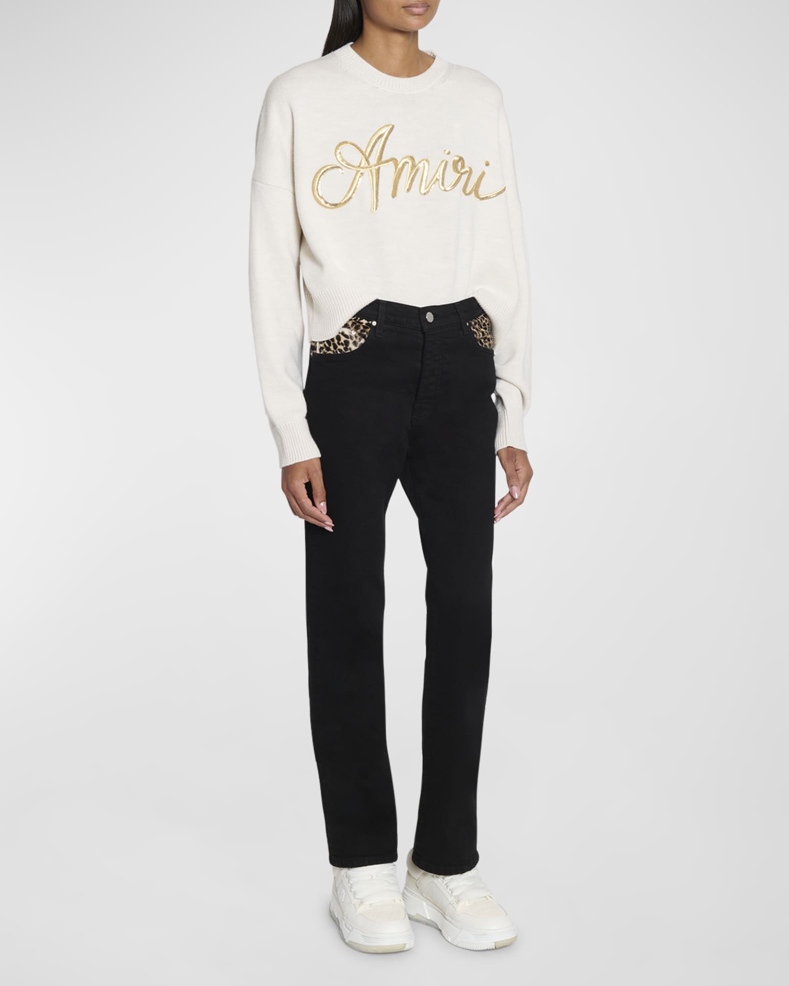 Amiri Leopard Pocket Straight-Leg Jeans | Neiman Marcus