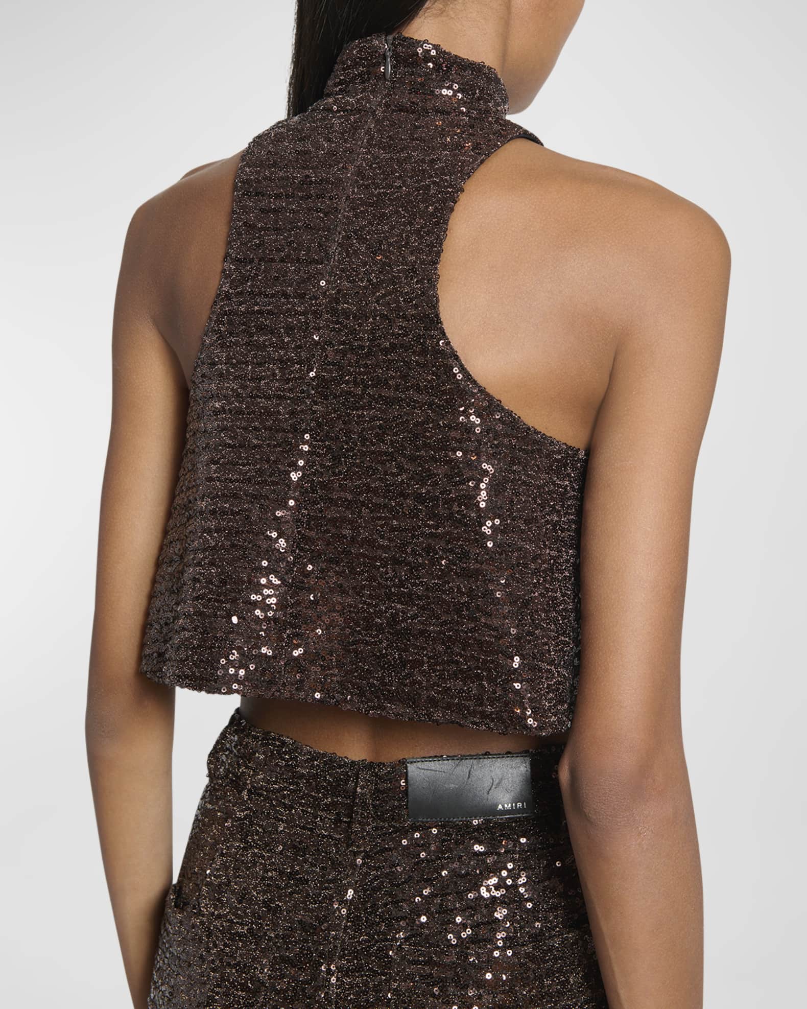 Amiri Sequined Halter Crop Top | Neiman Marcus