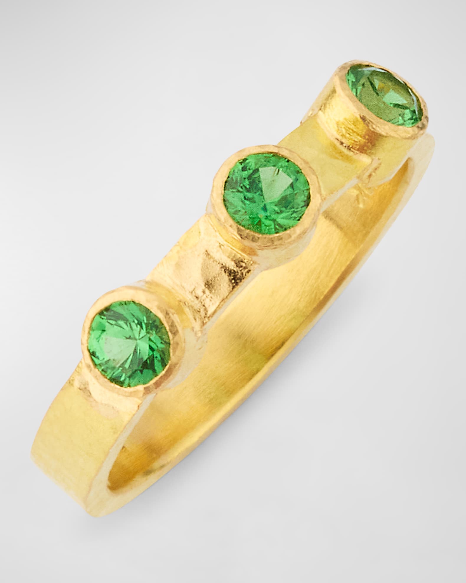 Elizabeth Locke 19K Yellow Gold 3 Green Tsavorite Flat Ribbon Stack ...