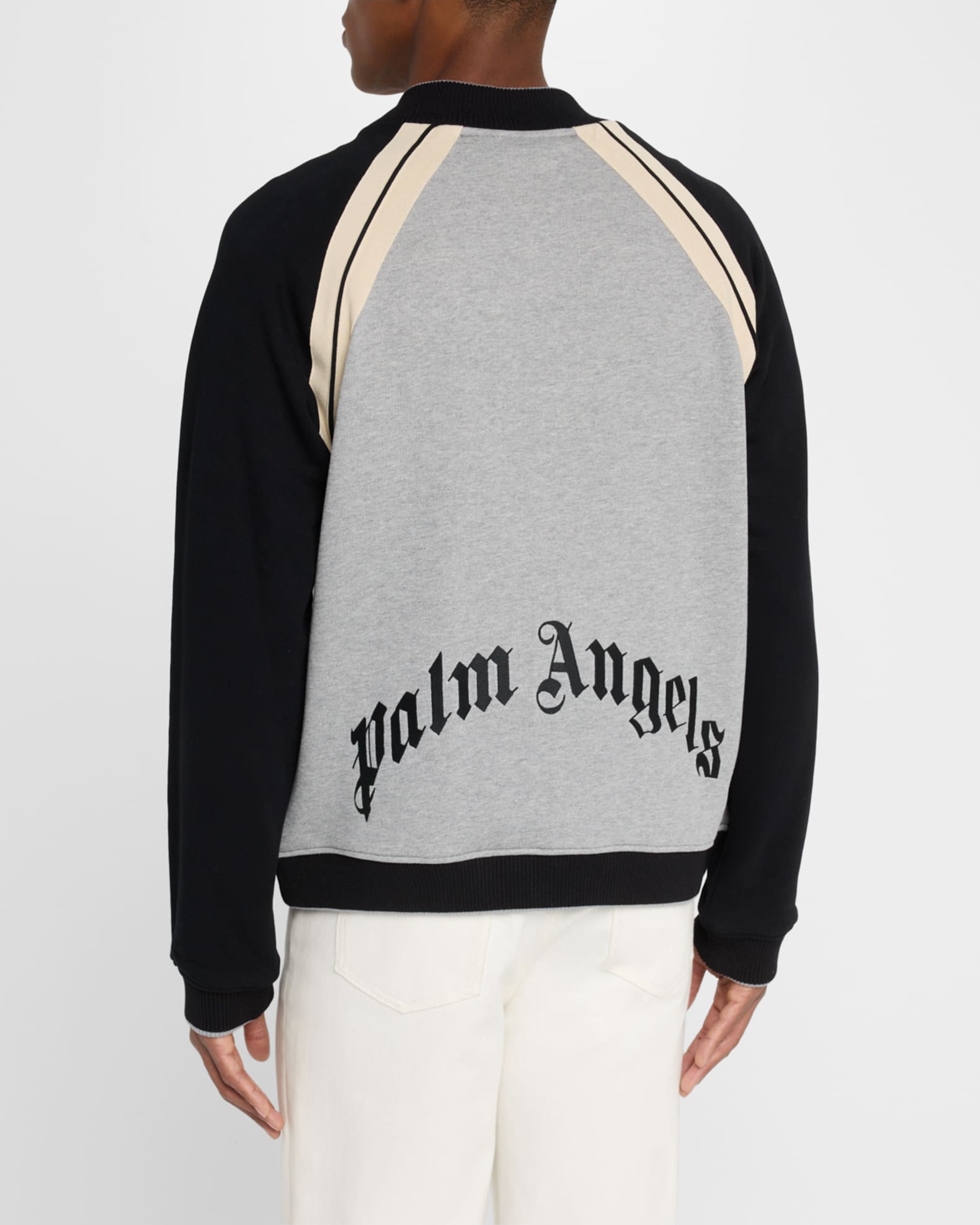 Palm Angels Men's Curved Logo Track Varsity Jacket | Neiman Marcus