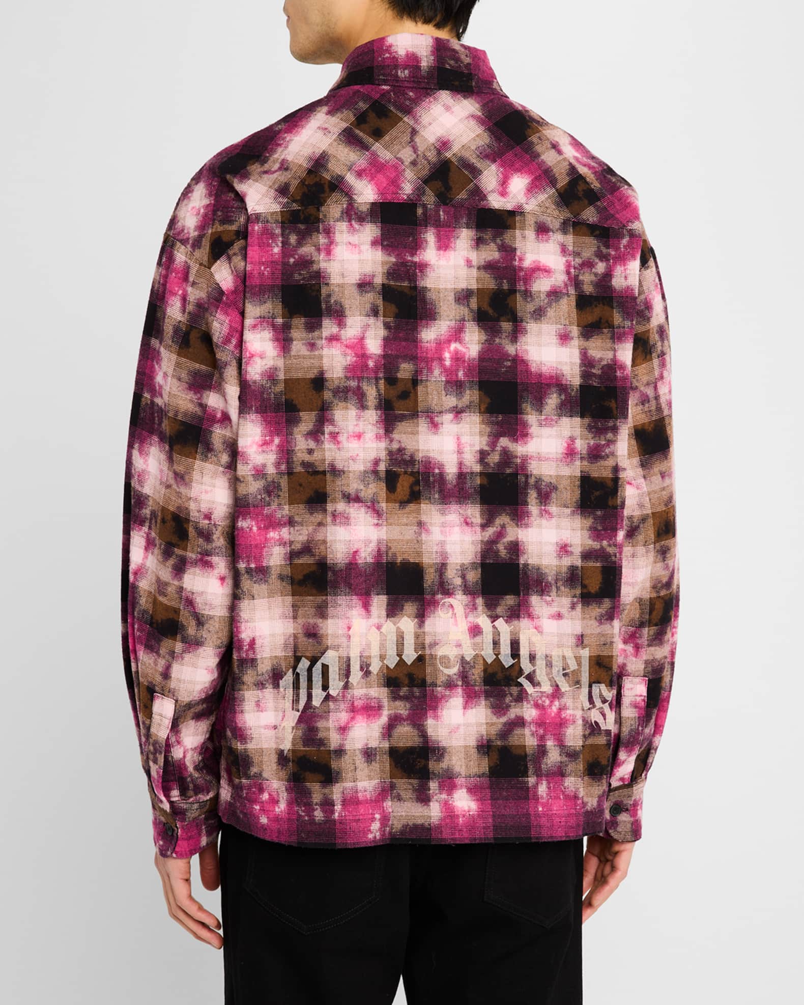 Palm Angels Men's Curved Logo Check Sport Shirt | Neiman Marcus