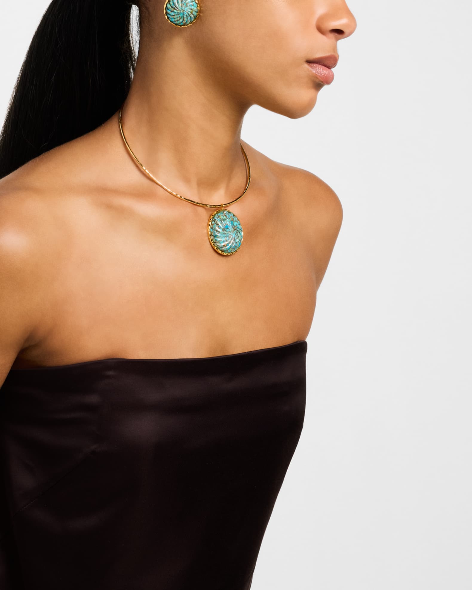 NEST Jewelry Carved Turquoise Collar Pendant Necklace | Neiman Marcus