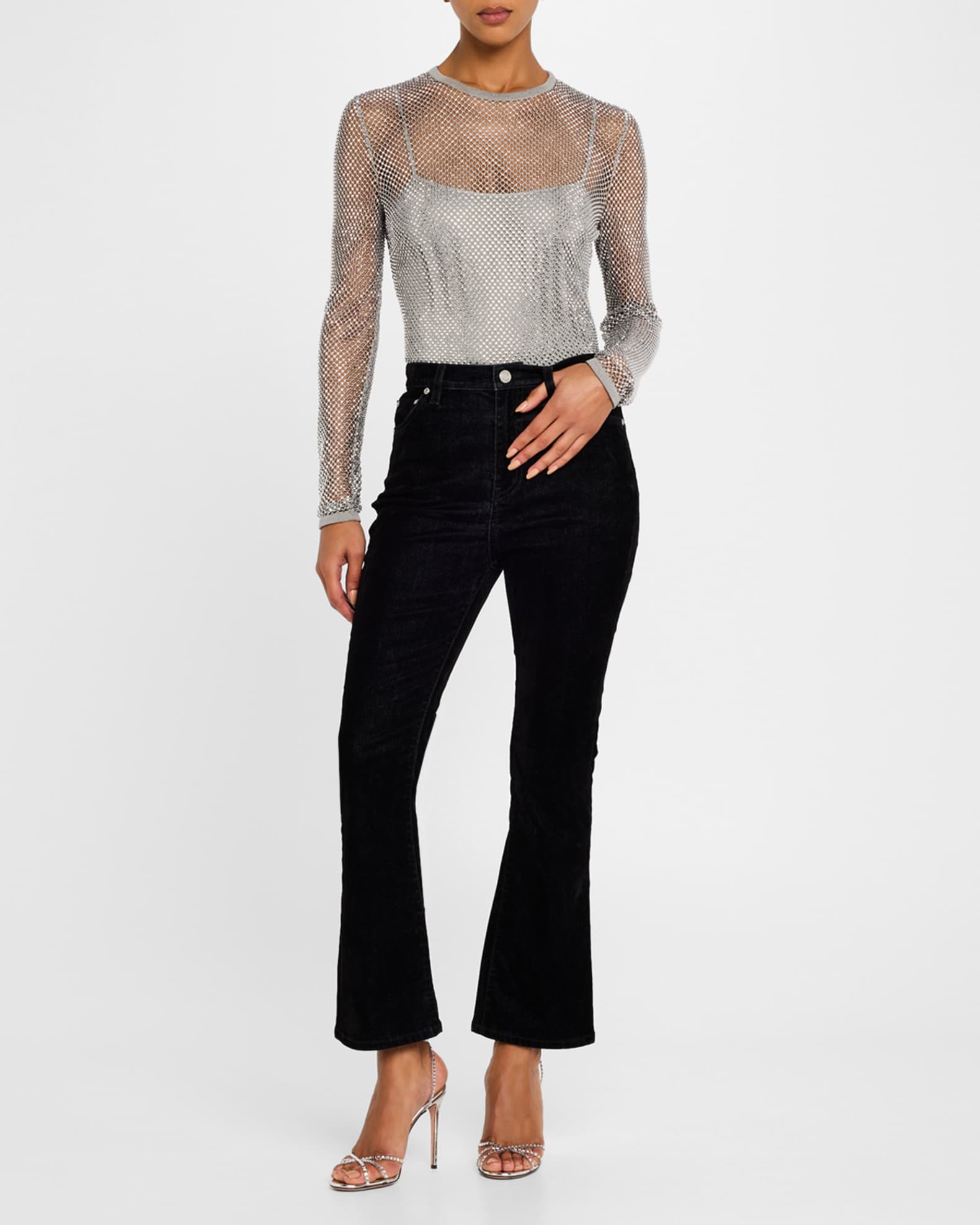 PURPLE Flare Cropped Flock Jeans | Neiman Marcus