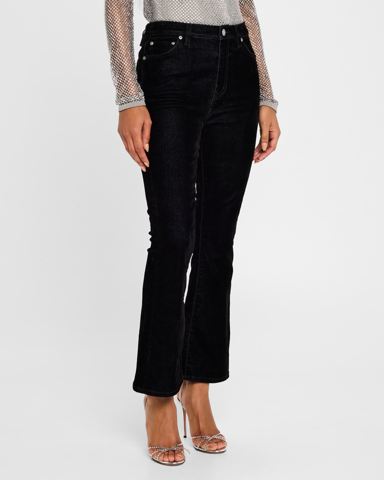 PURPLE Flare Cropped Flock Jeans | Neiman Marcus