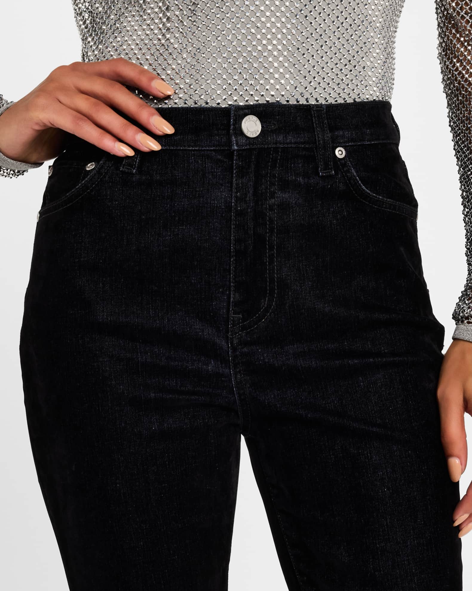 PURPLE Flare Cropped Flock Jeans | Neiman Marcus