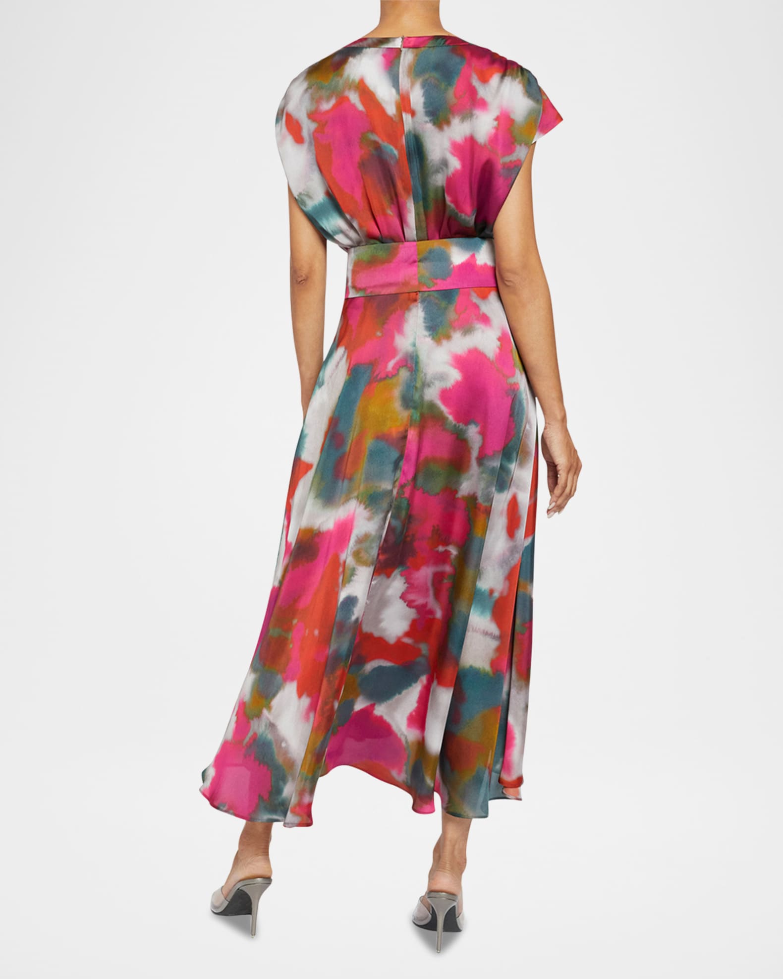 Santorelli Talia Abstract-Print Faux Wrap Midi Dress | Neiman Marcus