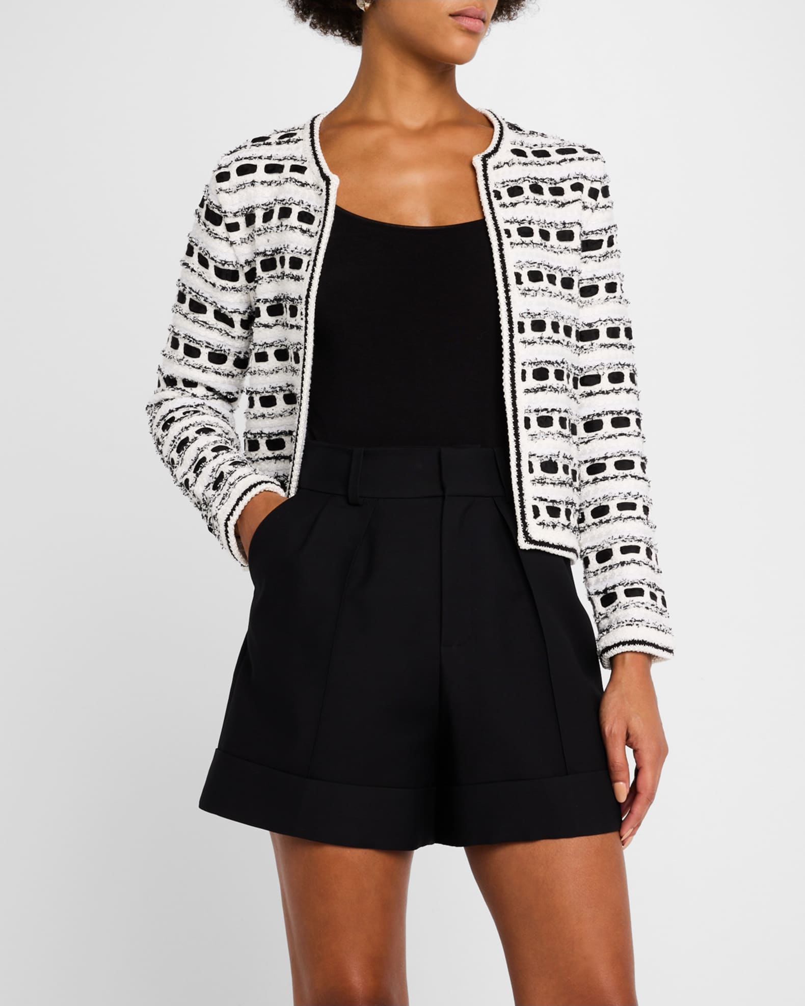 Alice + Olivia Marjorie Textured Tweed Stitch Cardigan Jacket | Neiman ...
