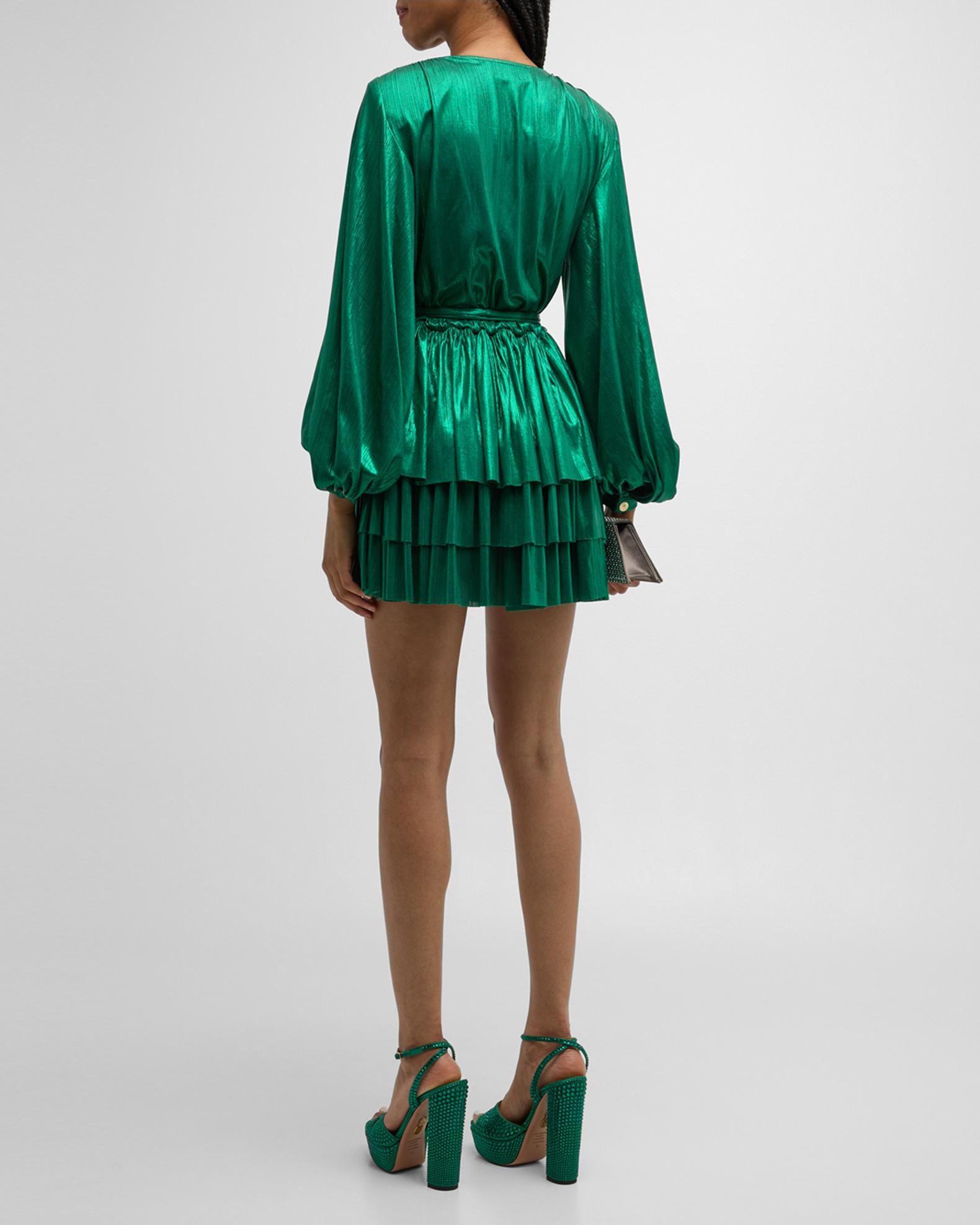 Bronx and Banco Bedouin Tiered Deep V-Neck Metallic Mini Dress | Neiman ...
