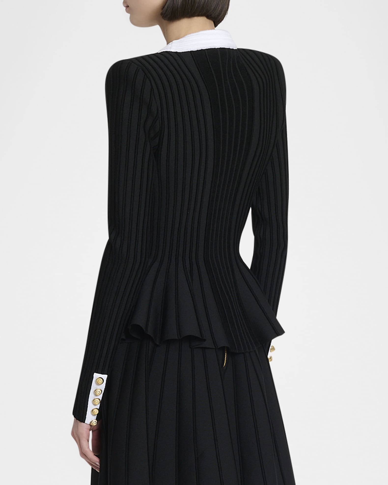Balmain V-Neck Velvet Knit Peplum Jacket | Neiman Marcus