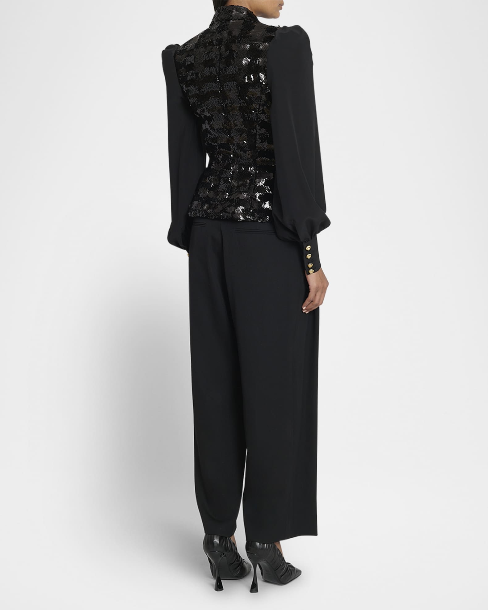 Balmain Sequined Double-Breasted Blazer with Muslin Sleeves | Neiman Marcus