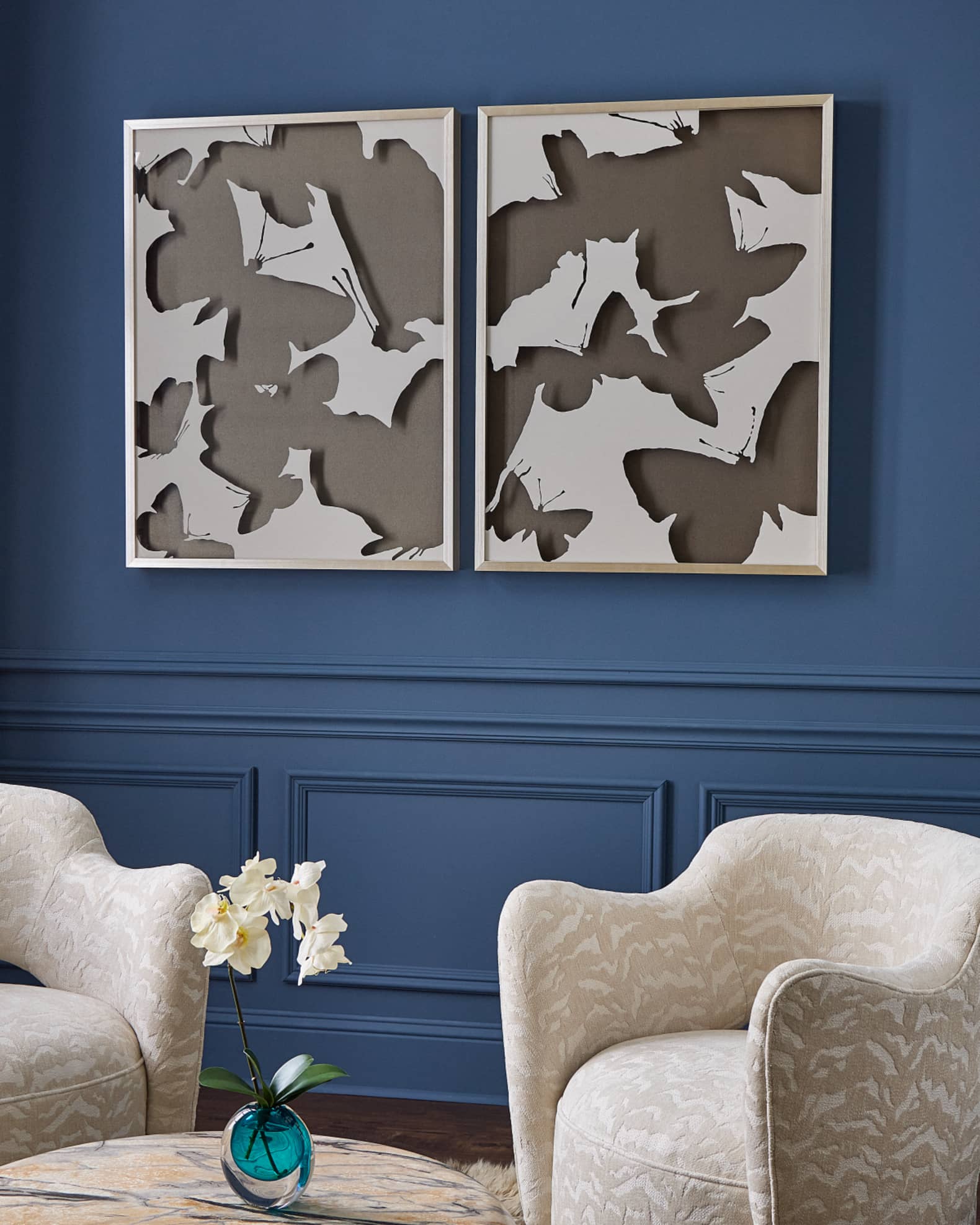 "Monochrome Flutter I" Shadowbox Wall Art | Neiman Marcus