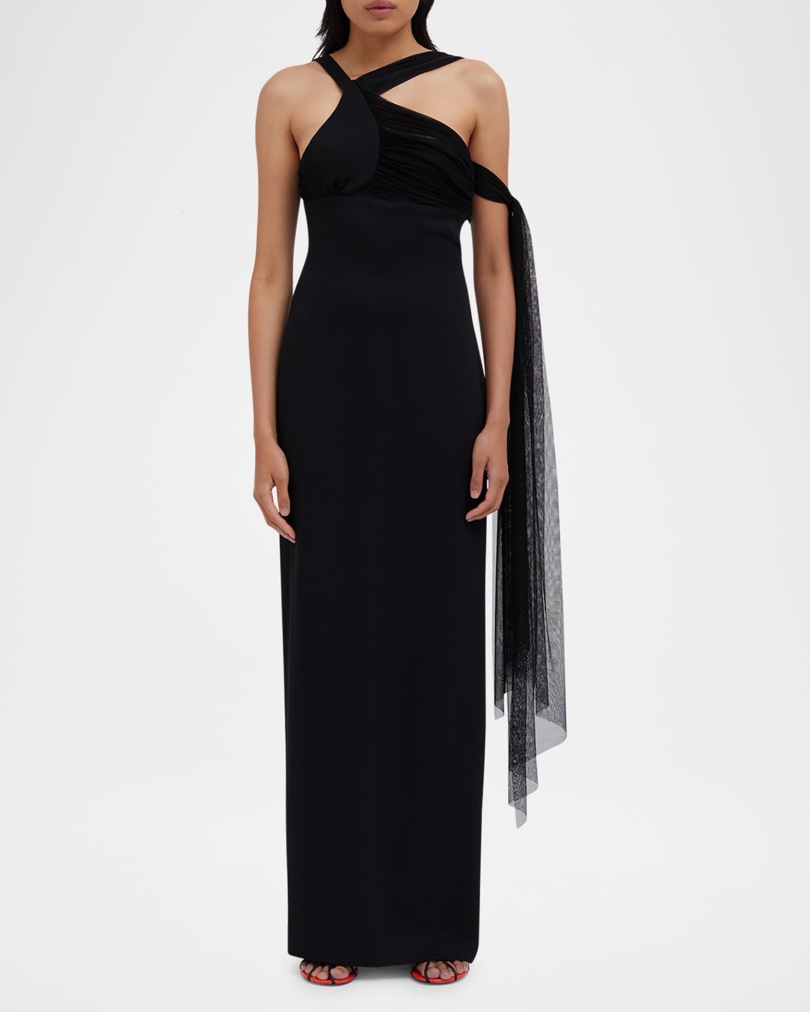 Christopher Esber Tulle Drape Halter Maxi Dress | Neiman Marcus