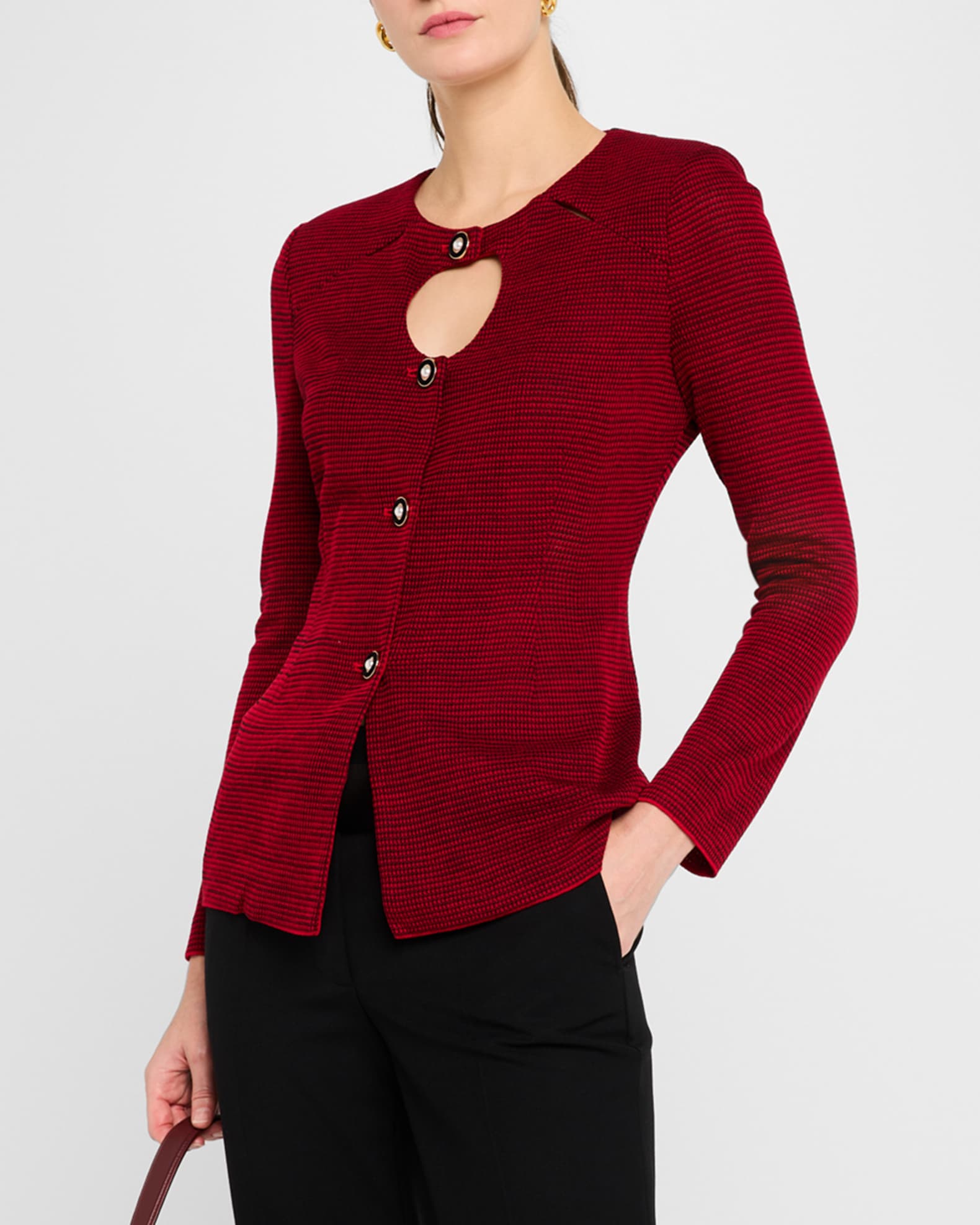 Misook Two-Tone Cutout Knit Jacket | Neiman Marcus