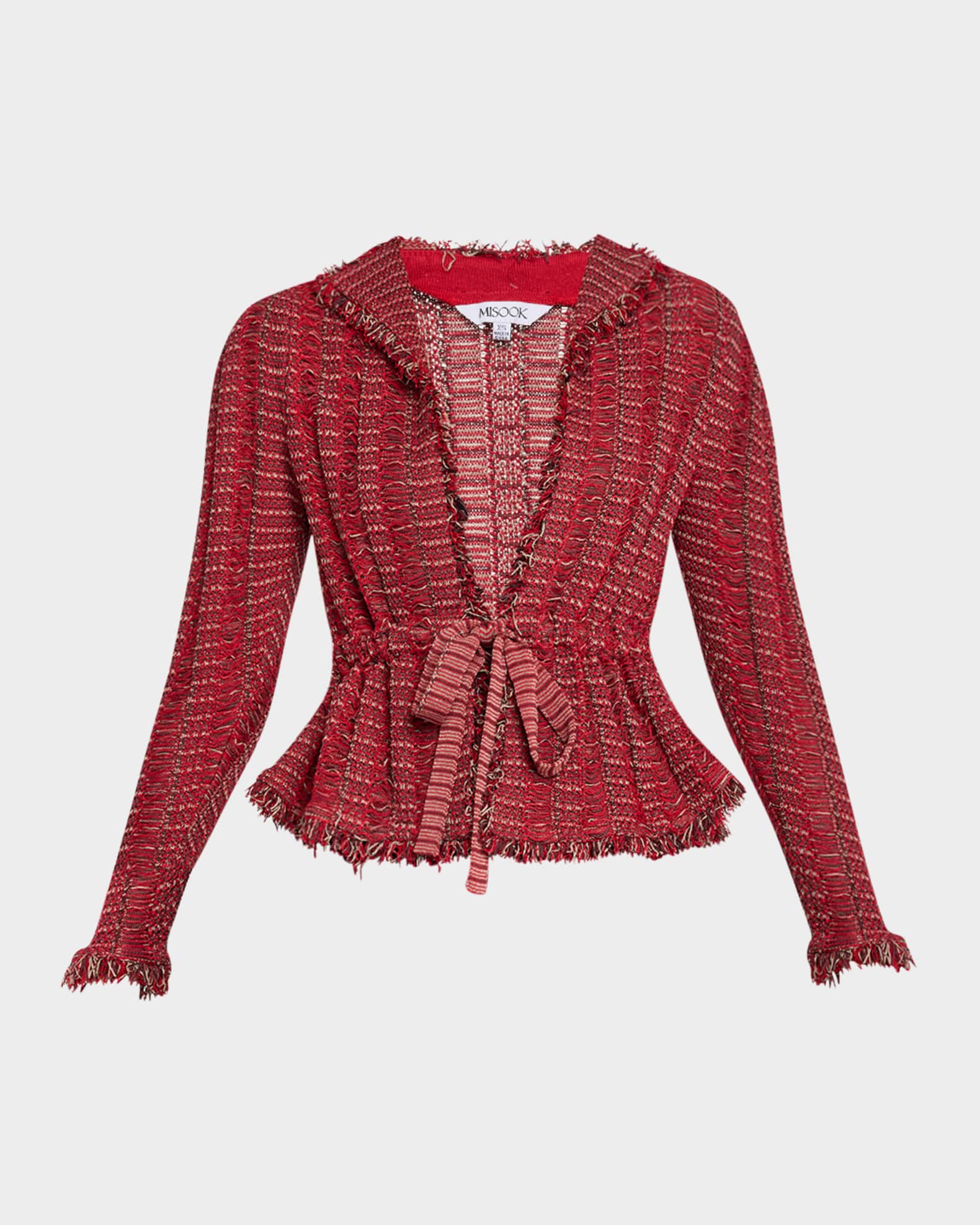 Misook Drawstring Fringe-Trim Tweed Jacket | Neiman Marcus