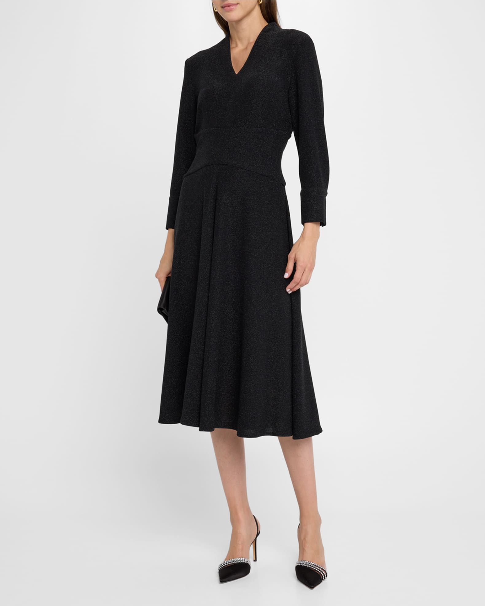 Misook A-Line Sparkle Stretch Midi Dress | Neiman Marcus