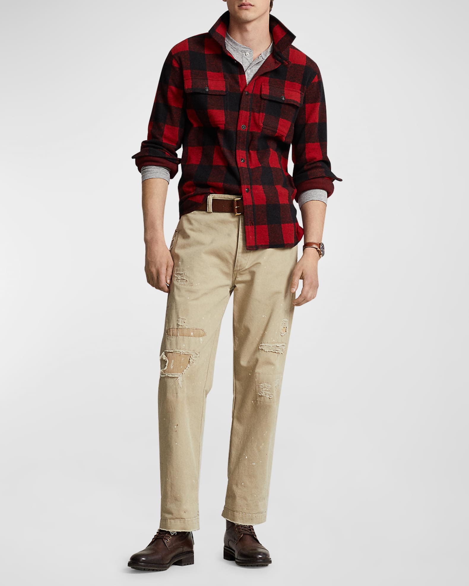 Polo Ralph Lauren Men's Classic-Fit Plaid Knit Flannel Workshirt ...
