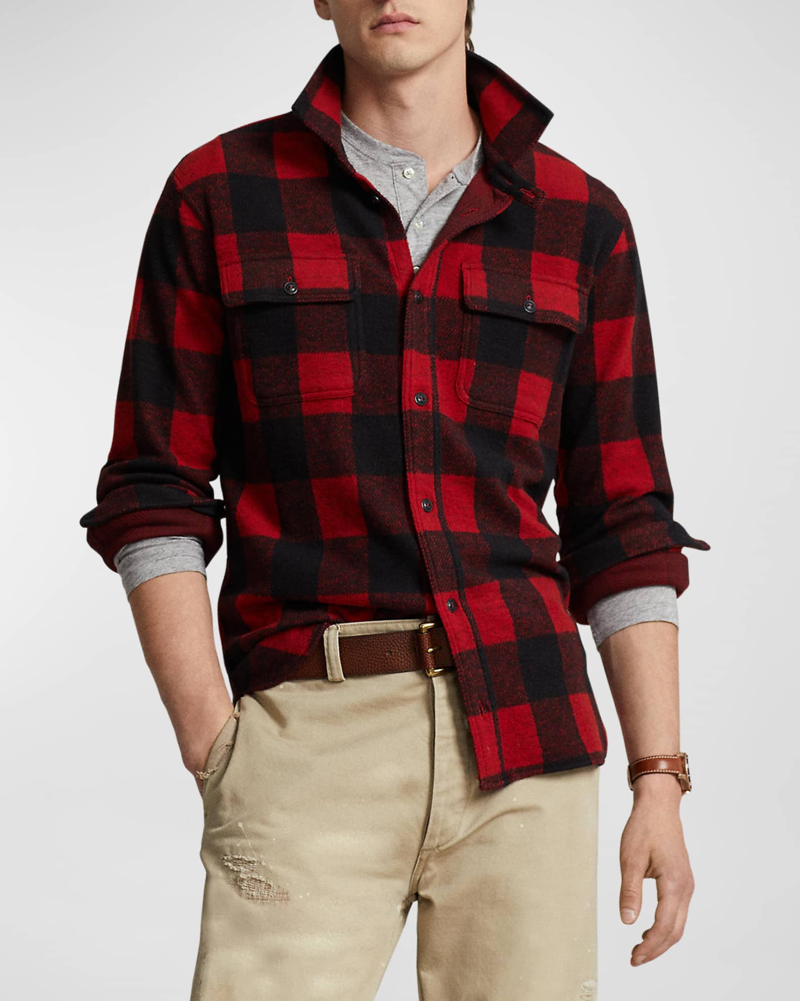 Polo Ralph Lauren Men's Classic-Fit Plaid Knit Flannel Workshirt ...