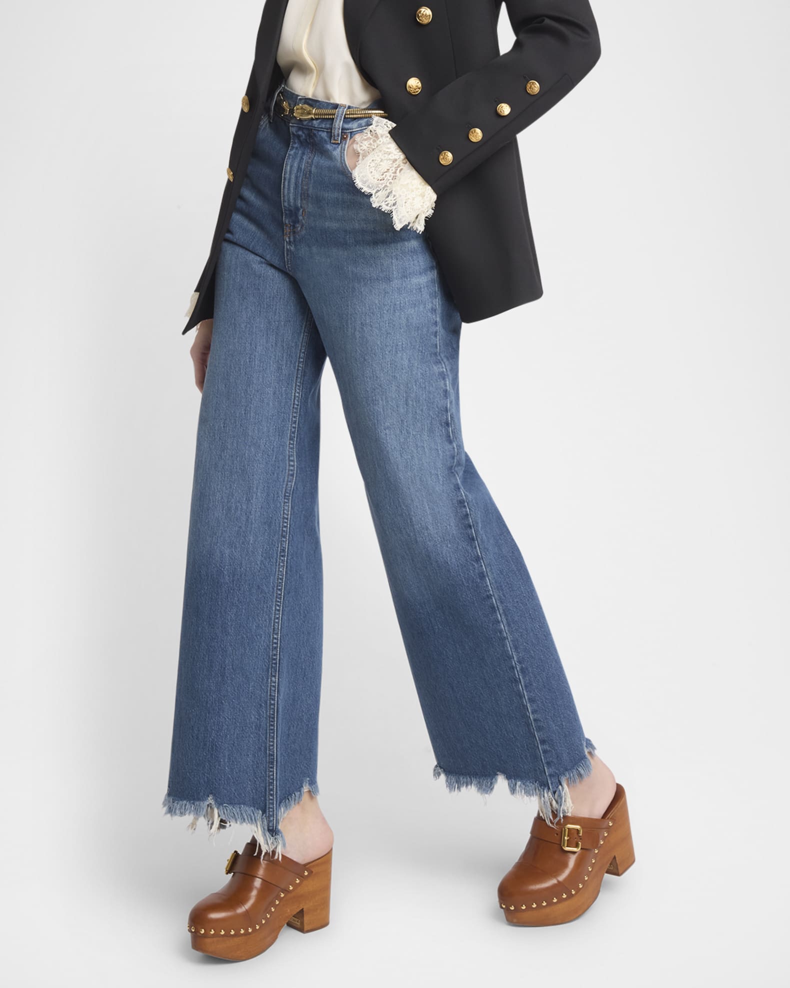 Chloe High-Rise Wide-Leg Raw-Hem Denim Trousers | Neiman Marcus