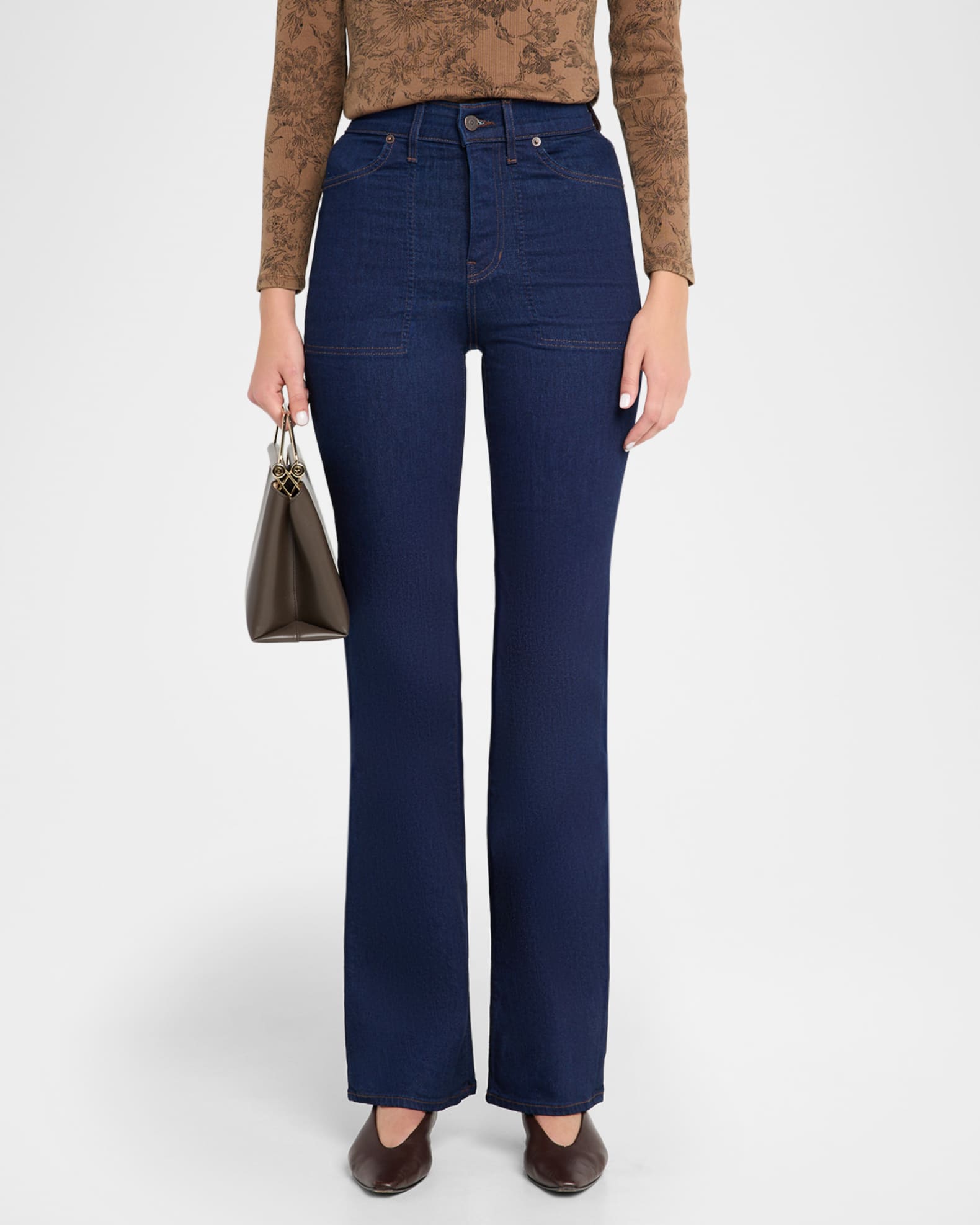 Veronica Beard Crosbie Wide-Leg Jeans with Patch Pockets | Neiman Marcus