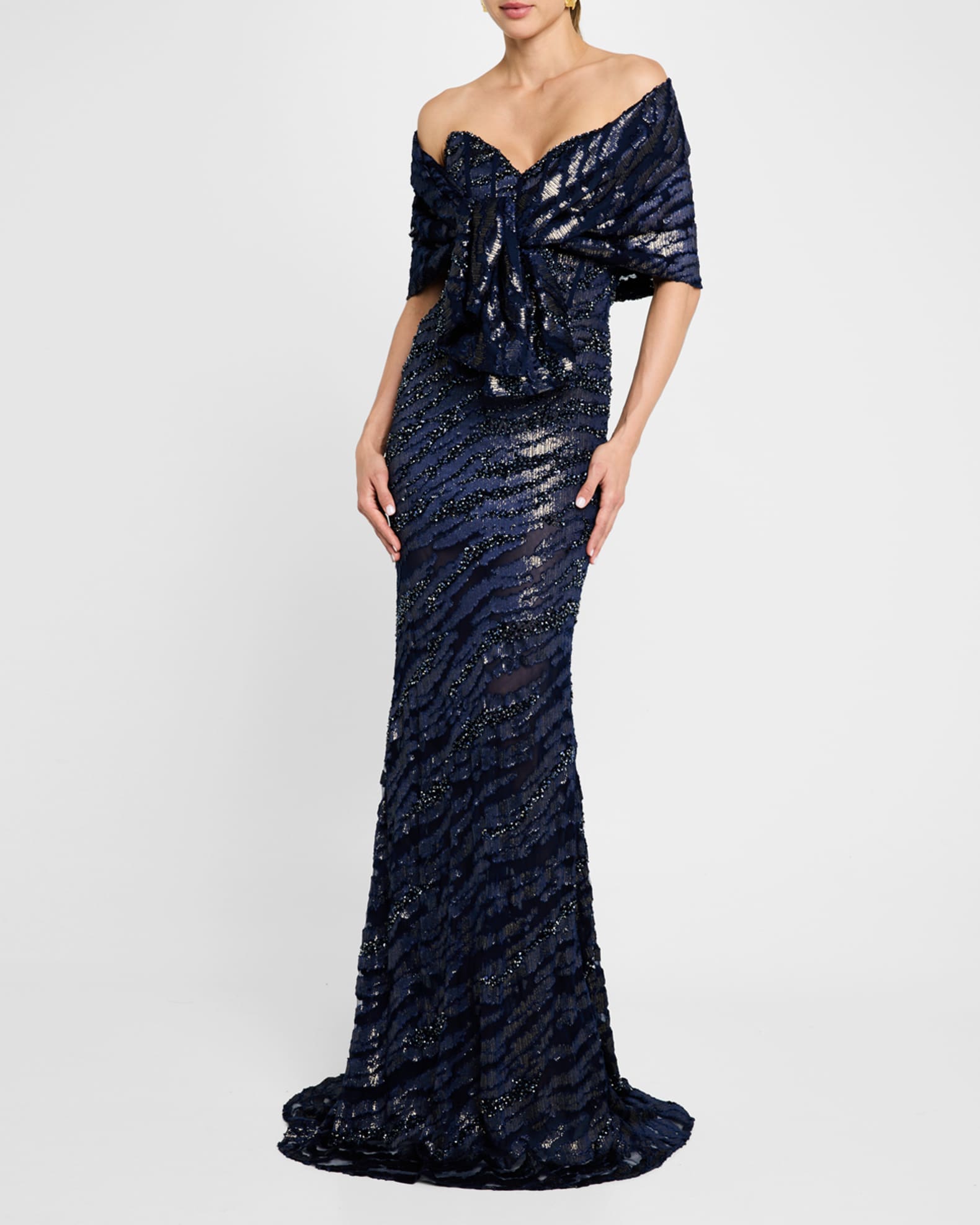 Jovani Strapless Beaded Gown with Sash | Neiman Marcus