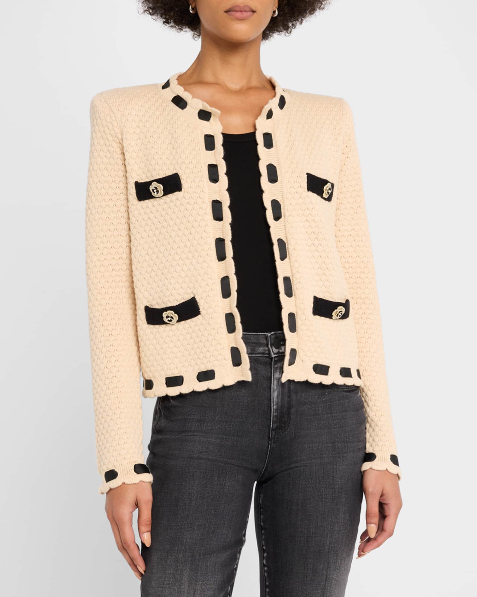 L'Agence Astor Contrast Trim Cardigan | Neiman Marcus
