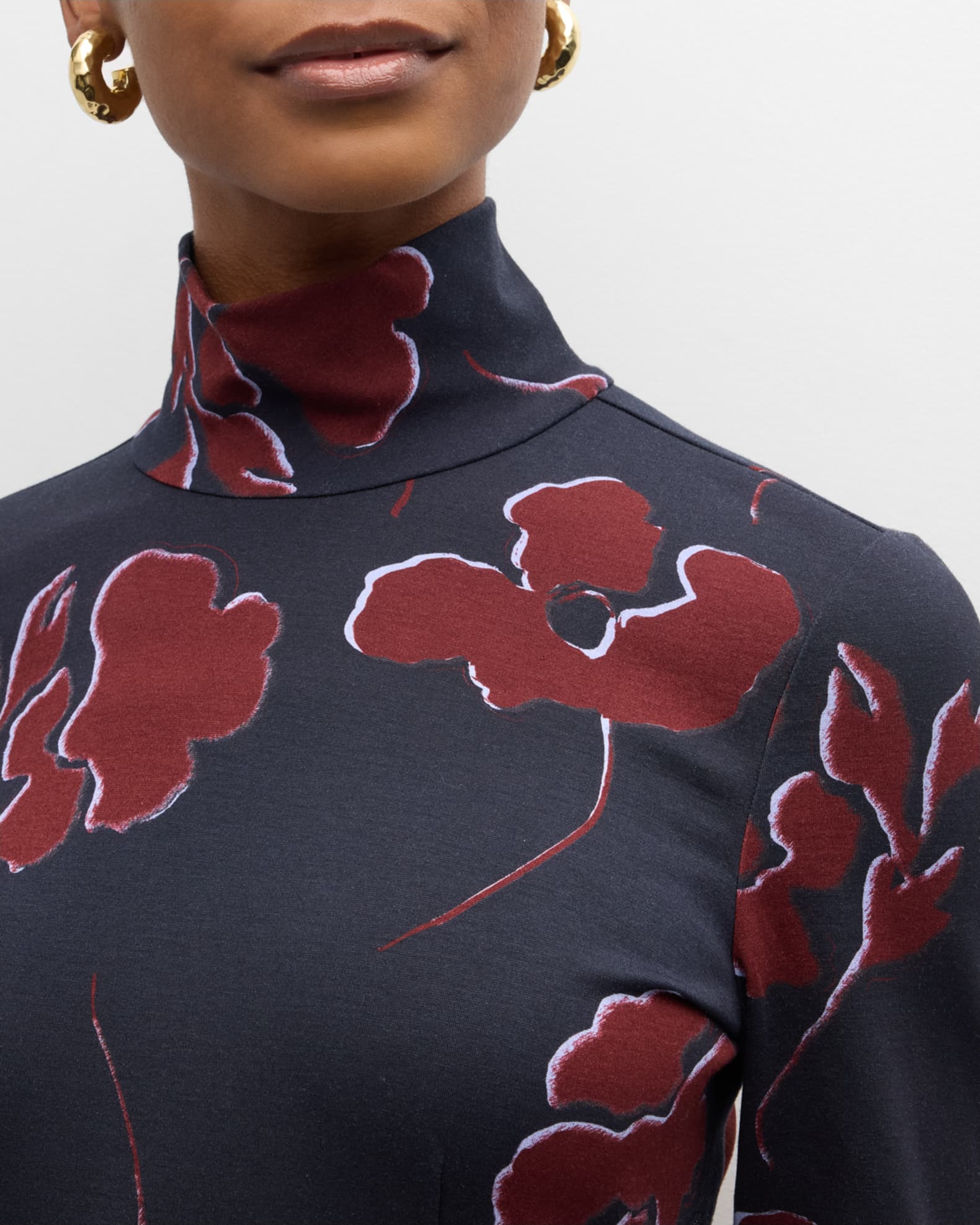Tanya Taylor Thea Long-Sleeve Floral Turtleneck Midi Dress | Neiman Marcus