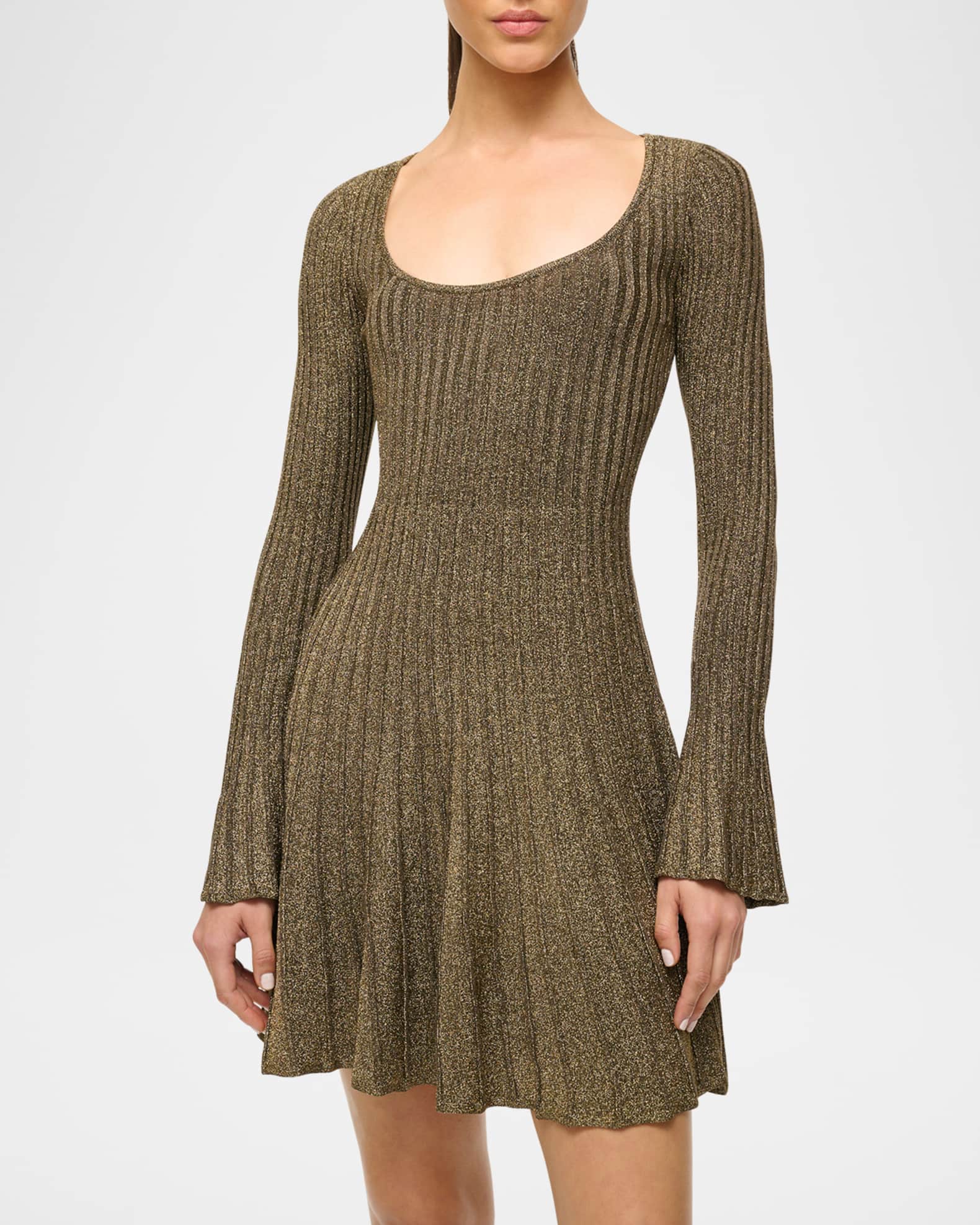 STAUD Raquel Ribbed Metallic Mini Dress | Neiman Marcus
