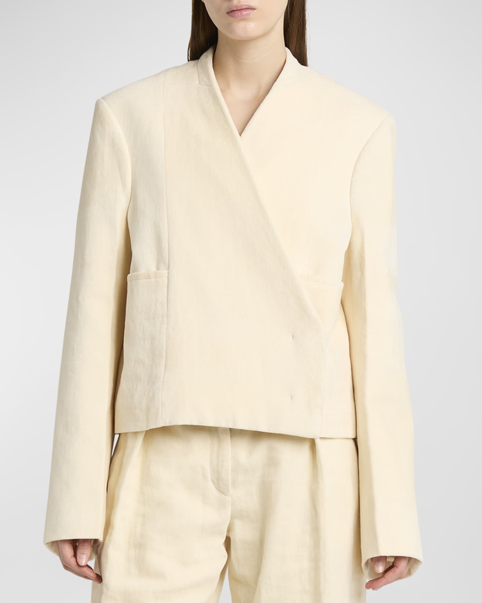 Jil Sander Double-Breasted Collarless Jacket | Neiman Marcus