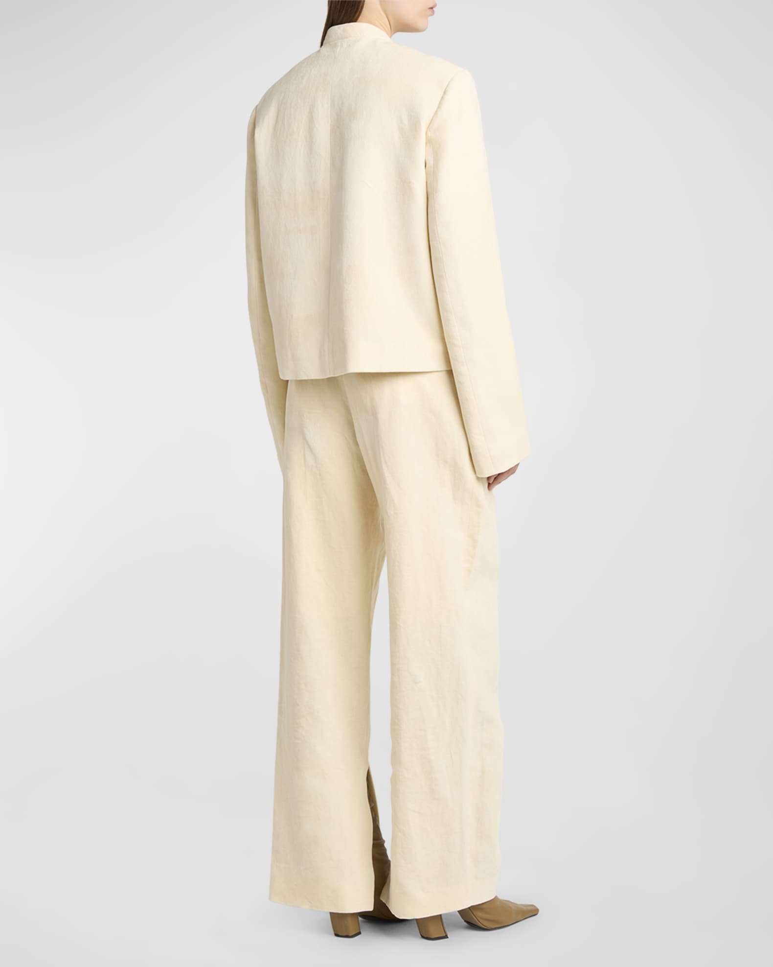 Jil Sander Double-Breasted Collarless Jacket | Neiman Marcus