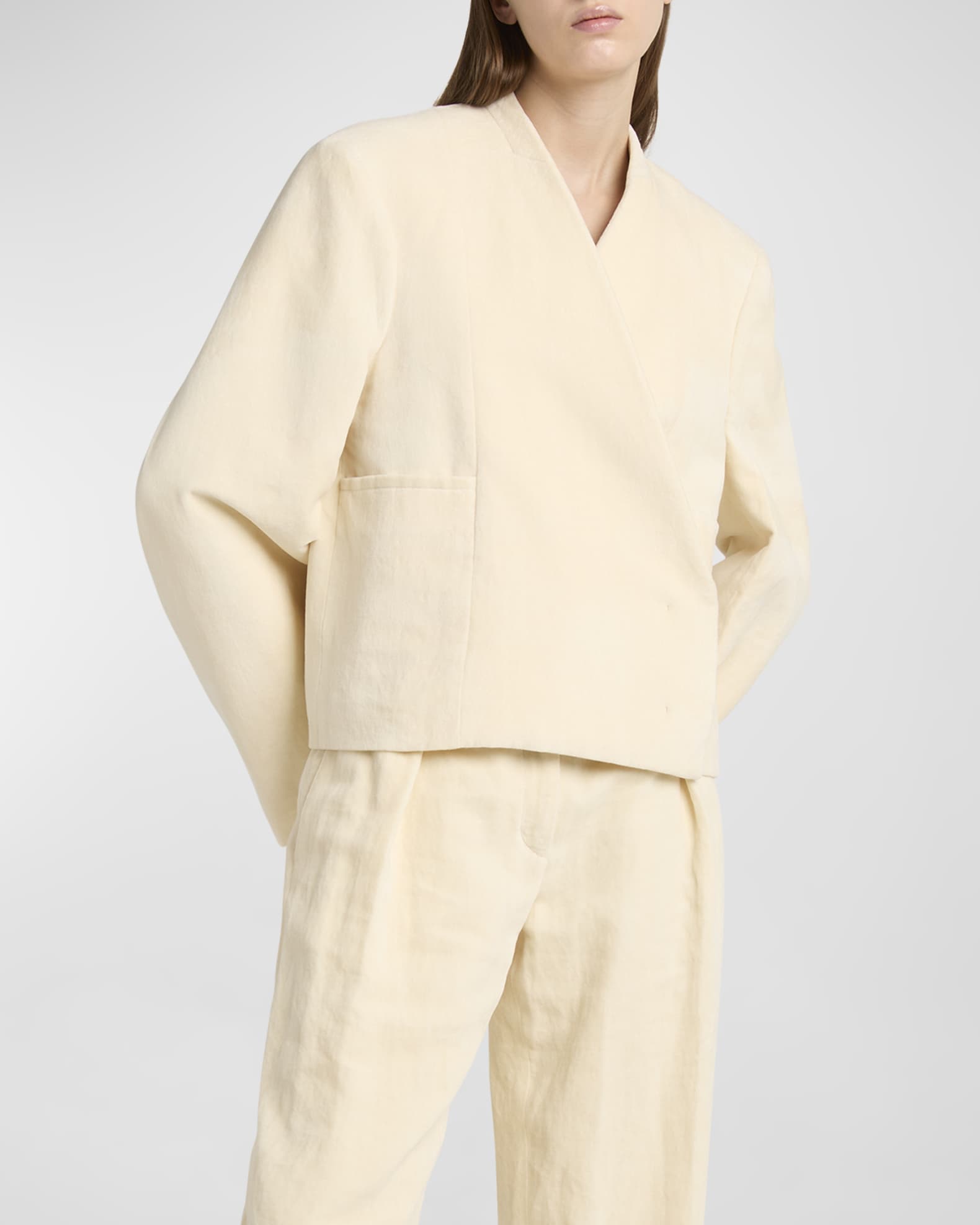 Jil Sander Double-Breasted Collarless Jacket | Neiman Marcus