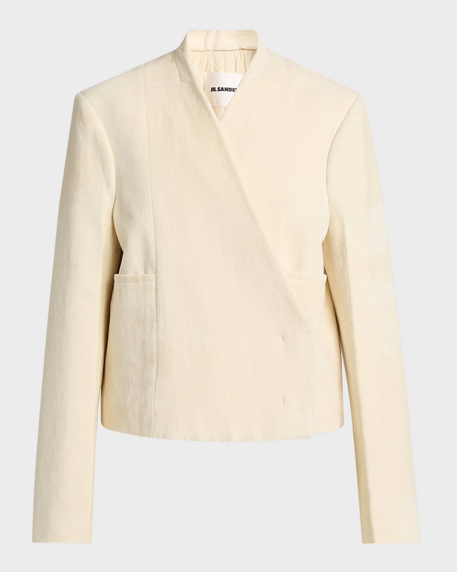 Jil Sander Double-Breasted Collarless Jacket | Neiman Marcus
